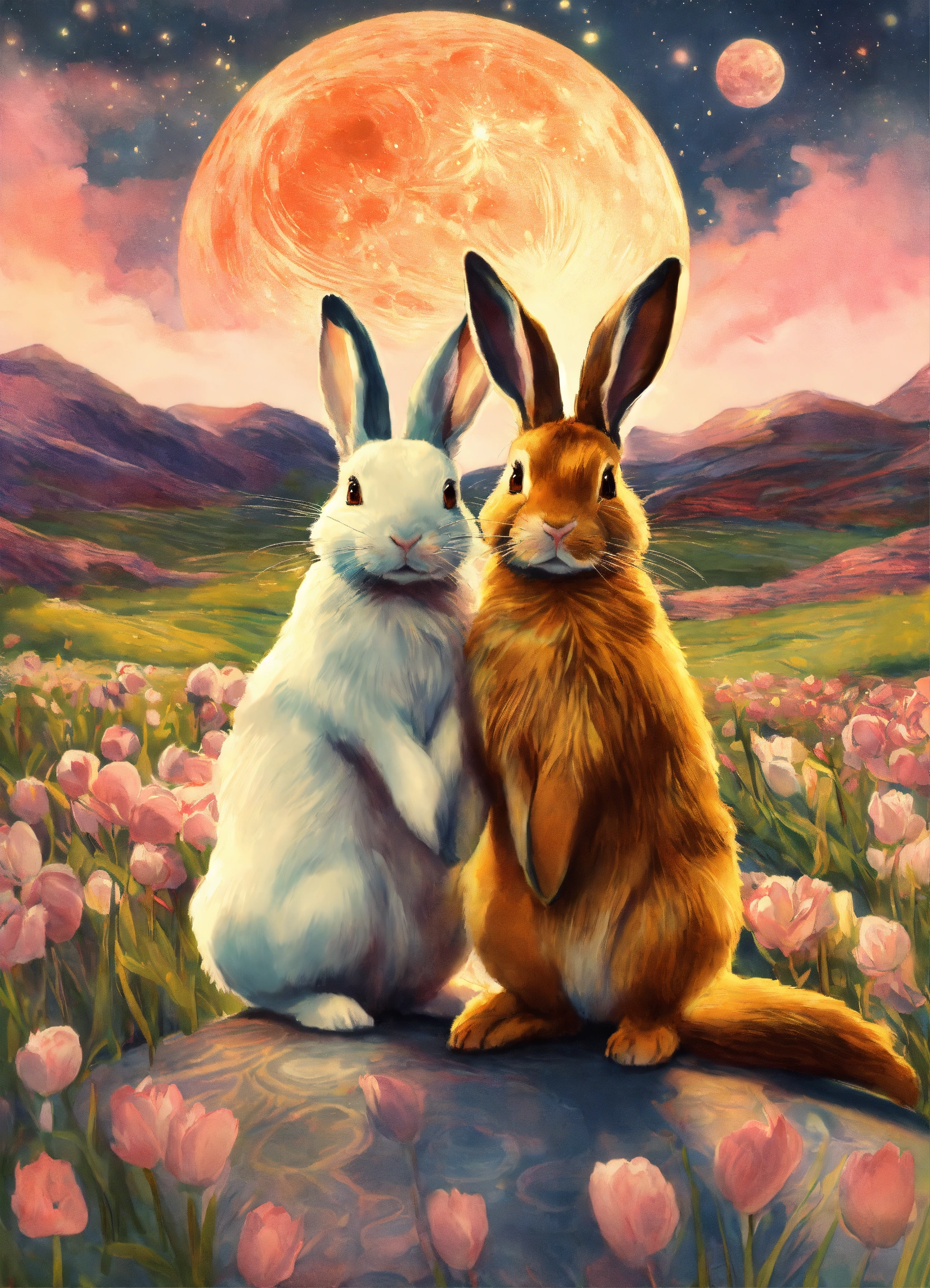 Lexica - I want you to create a romantic couple of 2 rabbits on the ...