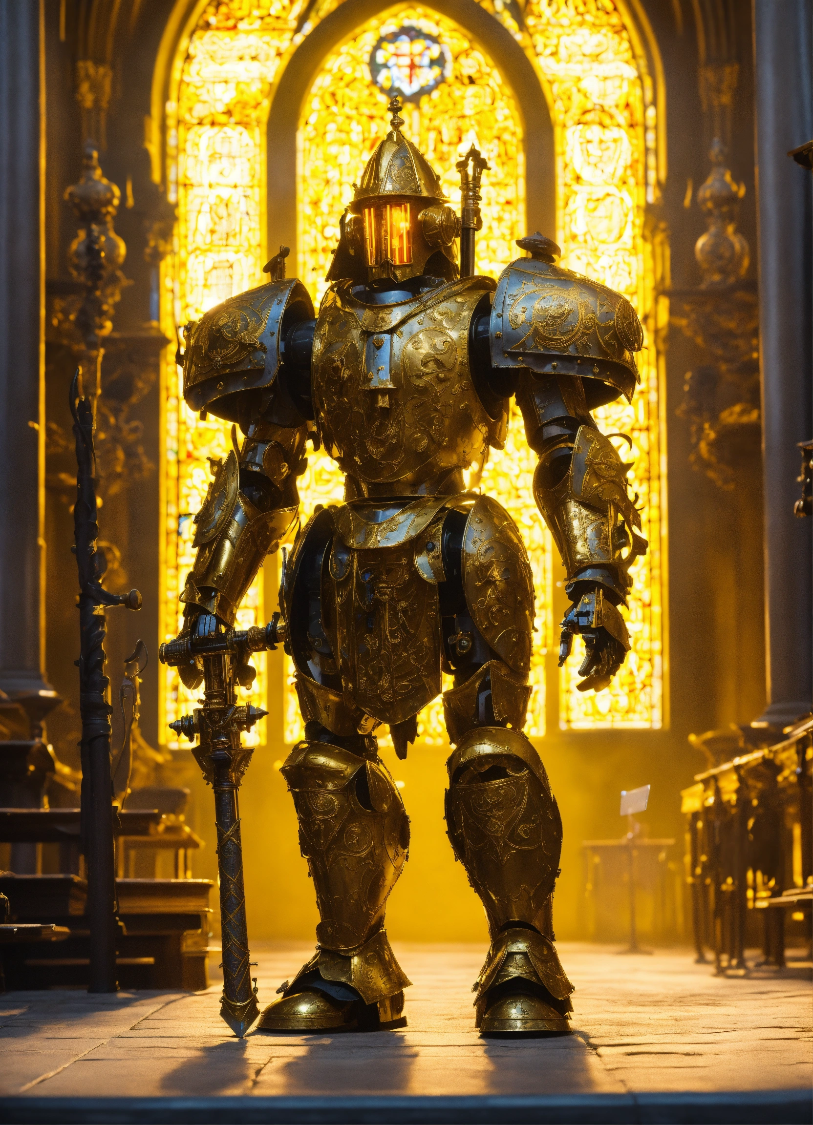 Lexica - Gilded and elaborately decorated steel armored warforged robot ...