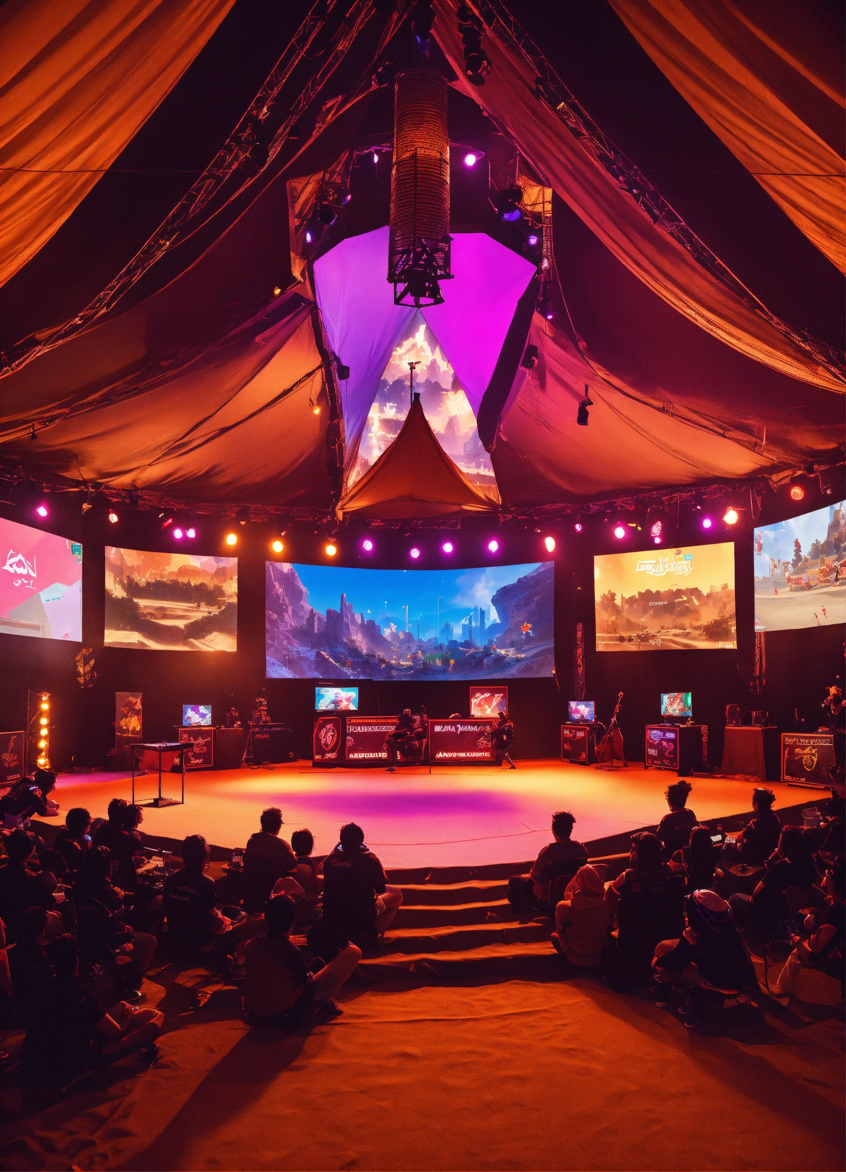 Lexica - Generate an image of a small esports venue's desert tent style ...
