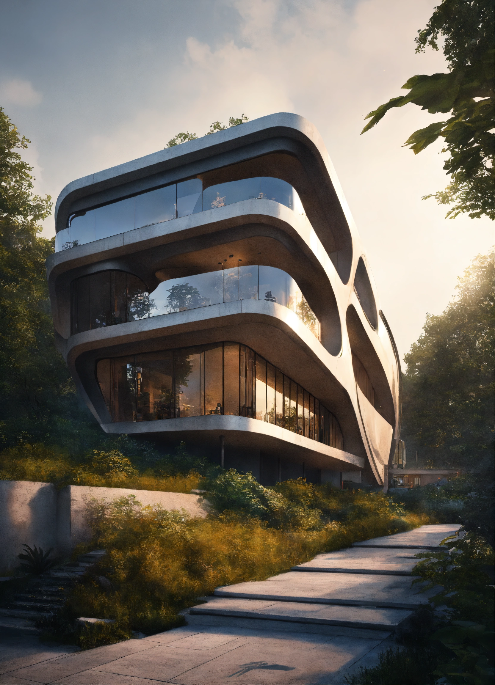 Lexica - View of Modern villa of zaha hadid from afar, cyberpunk city ...