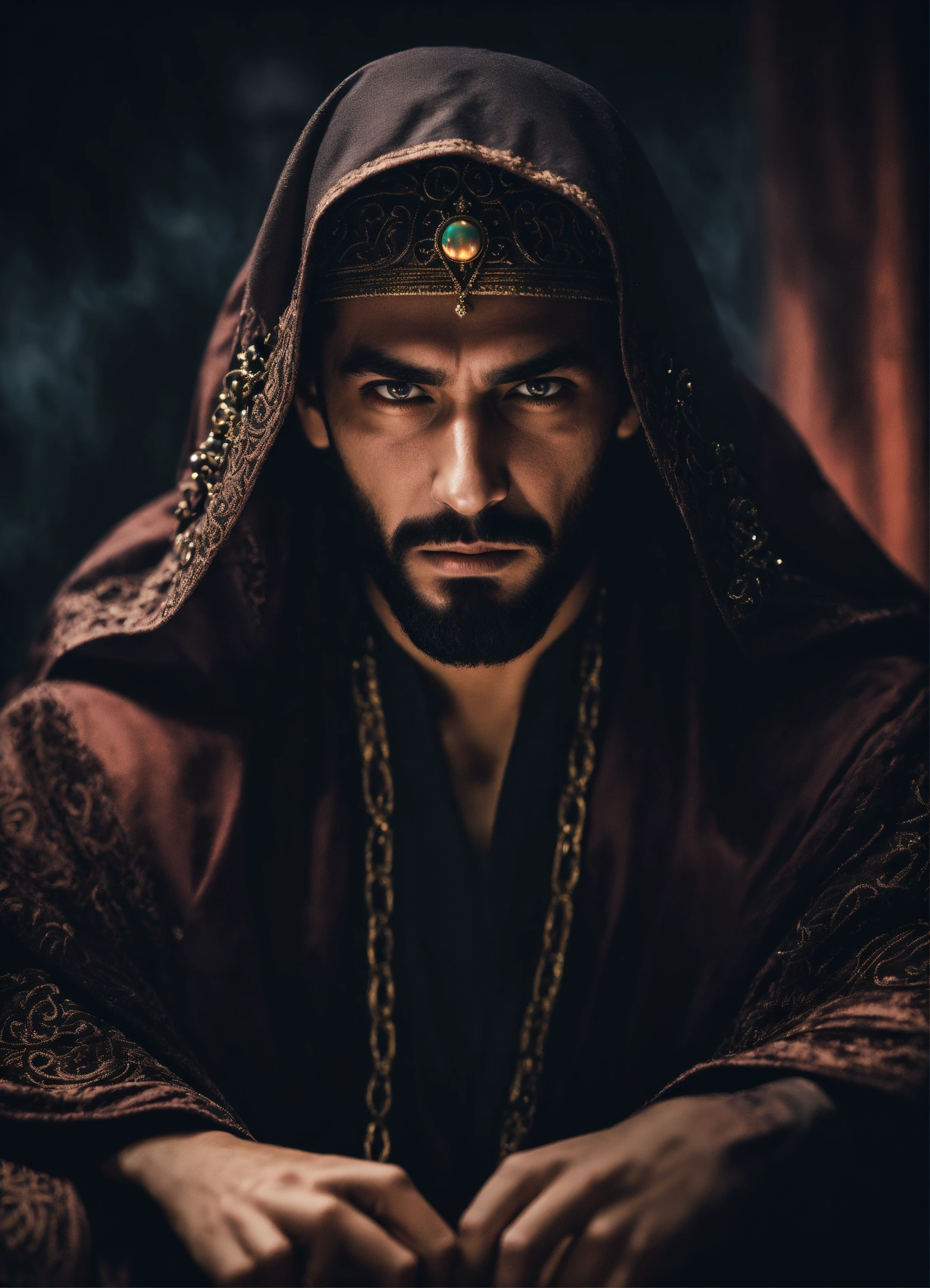 Lexica - Dark, mysterious and dramatic headshot of a handsome Arabic ...