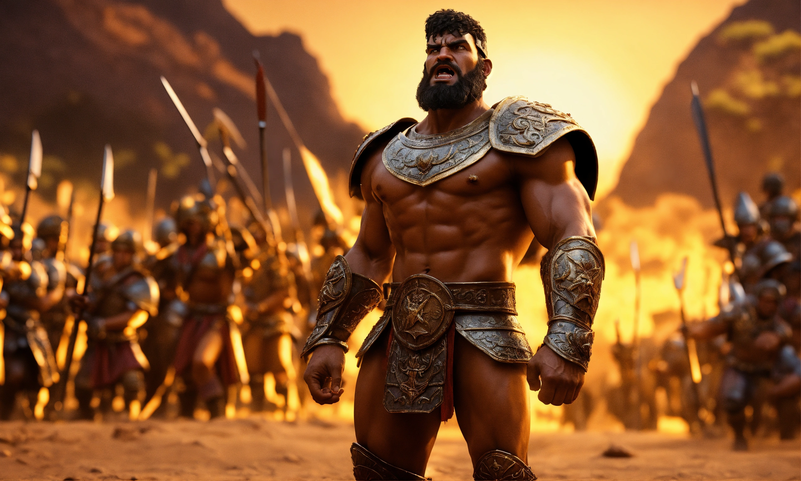 Lexica - Scene Description "Goliath, the massive Philistine warrior ...