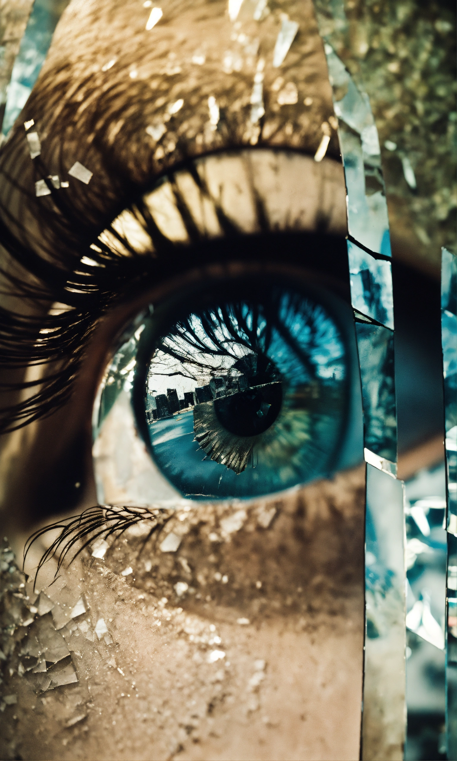 Lexica - Double exposure photo, featuring eye, shattered mirror effect ...