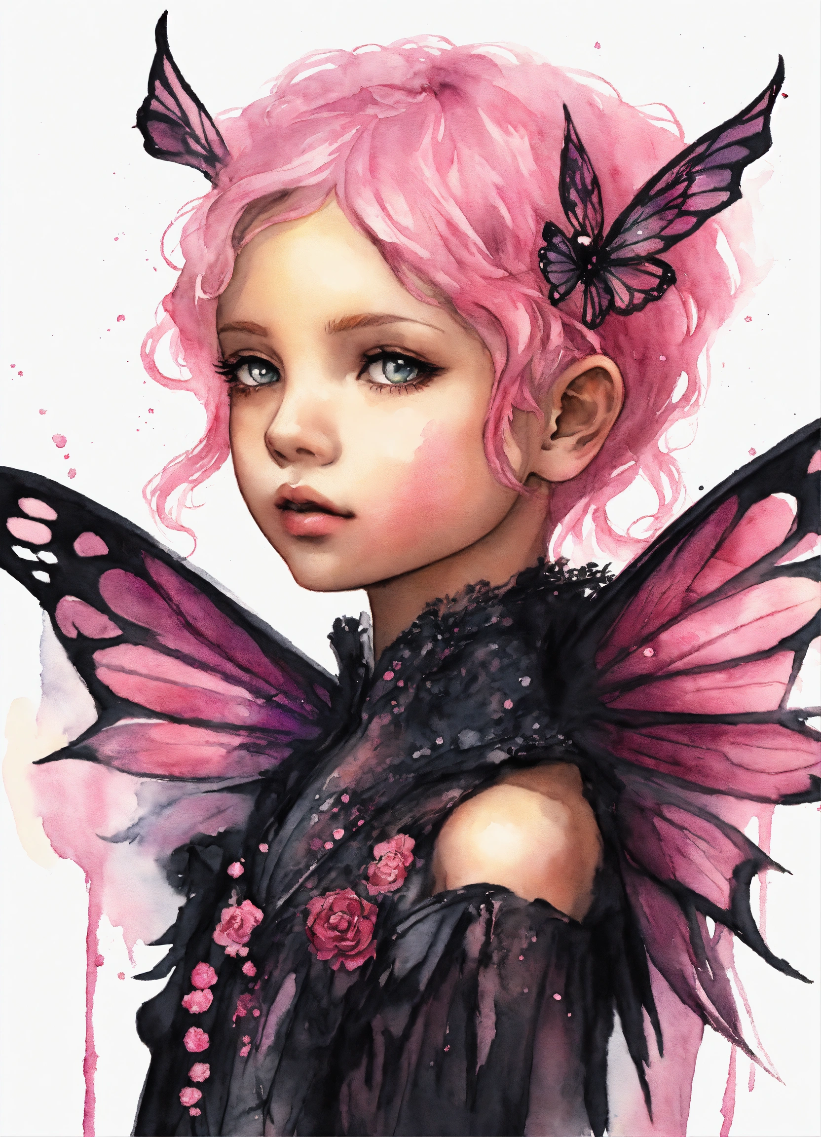 Lexica - Pink and black themed gothic fairy child, side view ...