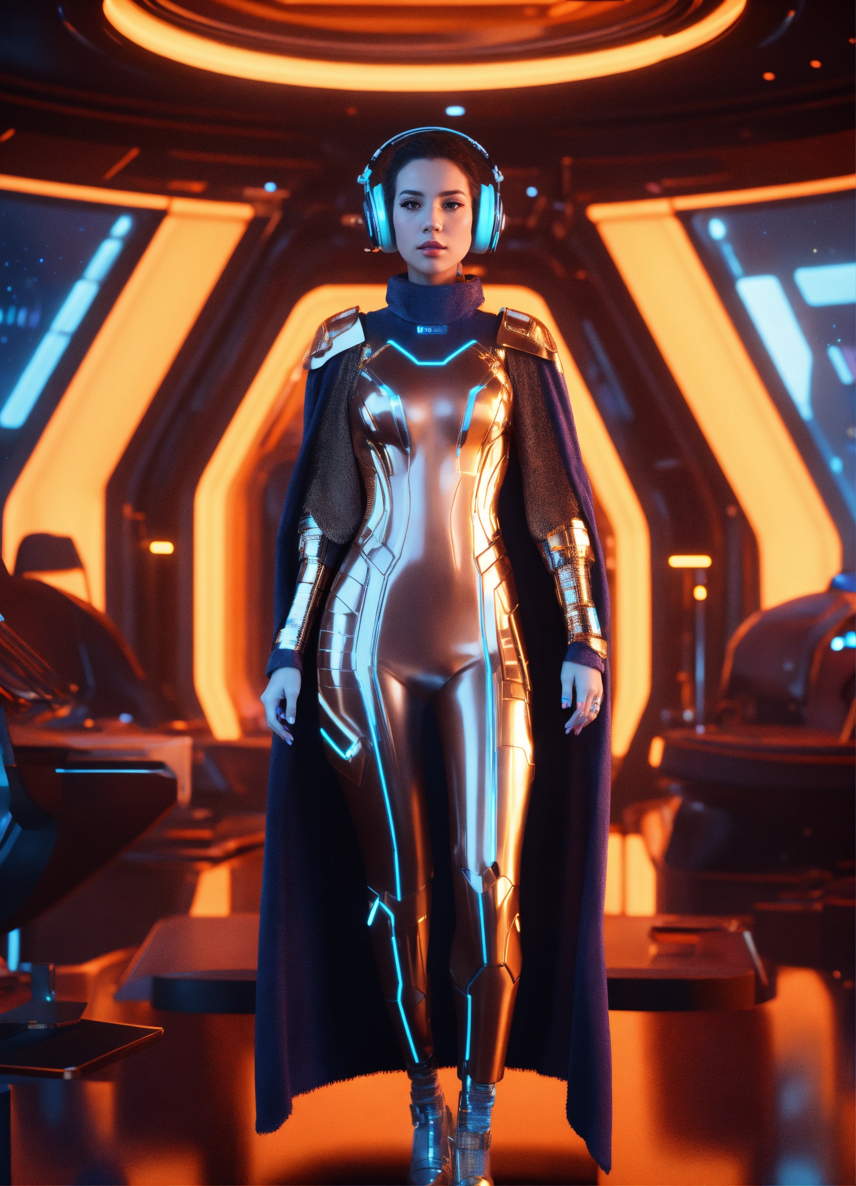 Lexica - Zoom out from a mixed humanoid, wearing a fancy space robe ...