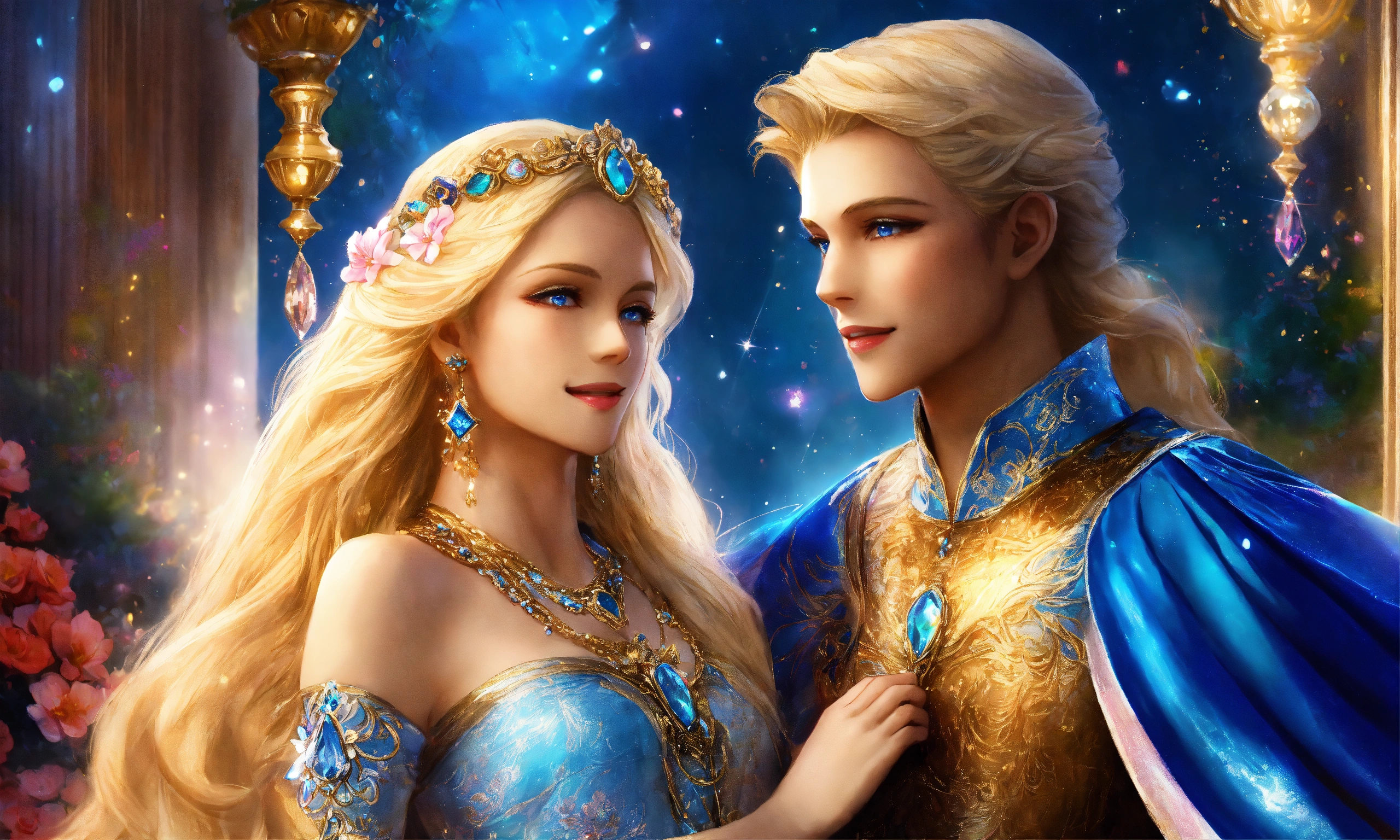 Lexica - Beautiful prince and princess of the stars smiling blonde with ...