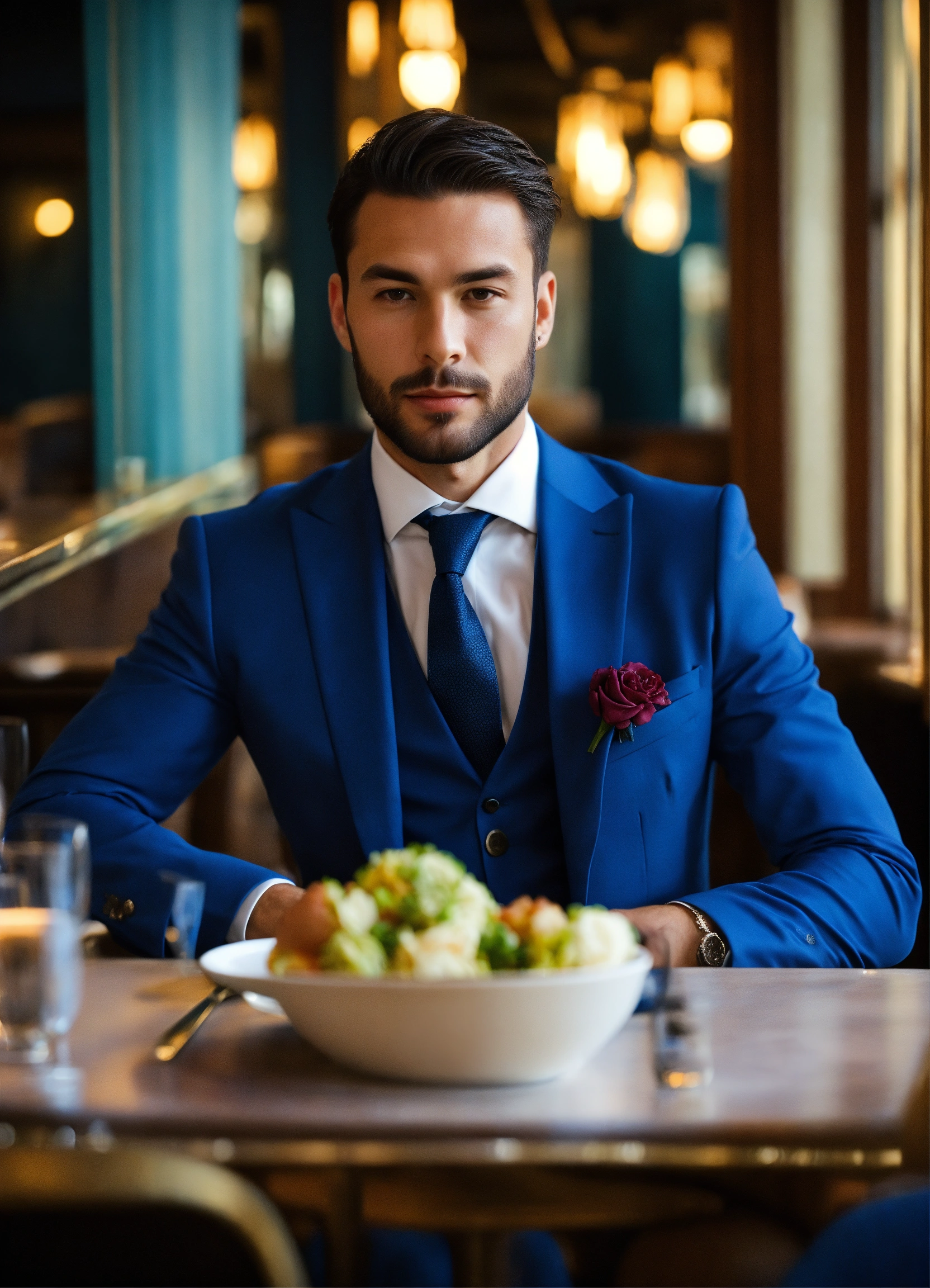 Lexica - An elegant bland men , with elegant bleu suit ; age 35 y; face ...