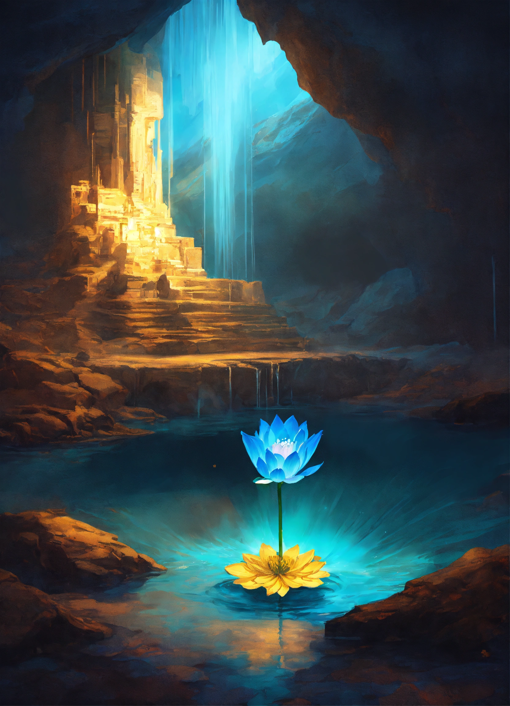 Lexica - An azure lotus illuminating a bright blue light emitting blue ...