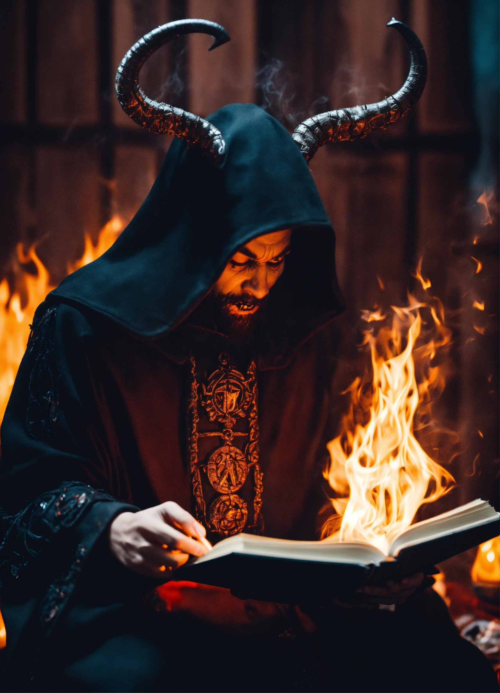 Lexica - Evil sorcerer summoning Satan using a book. Evil vibes. Scary ...