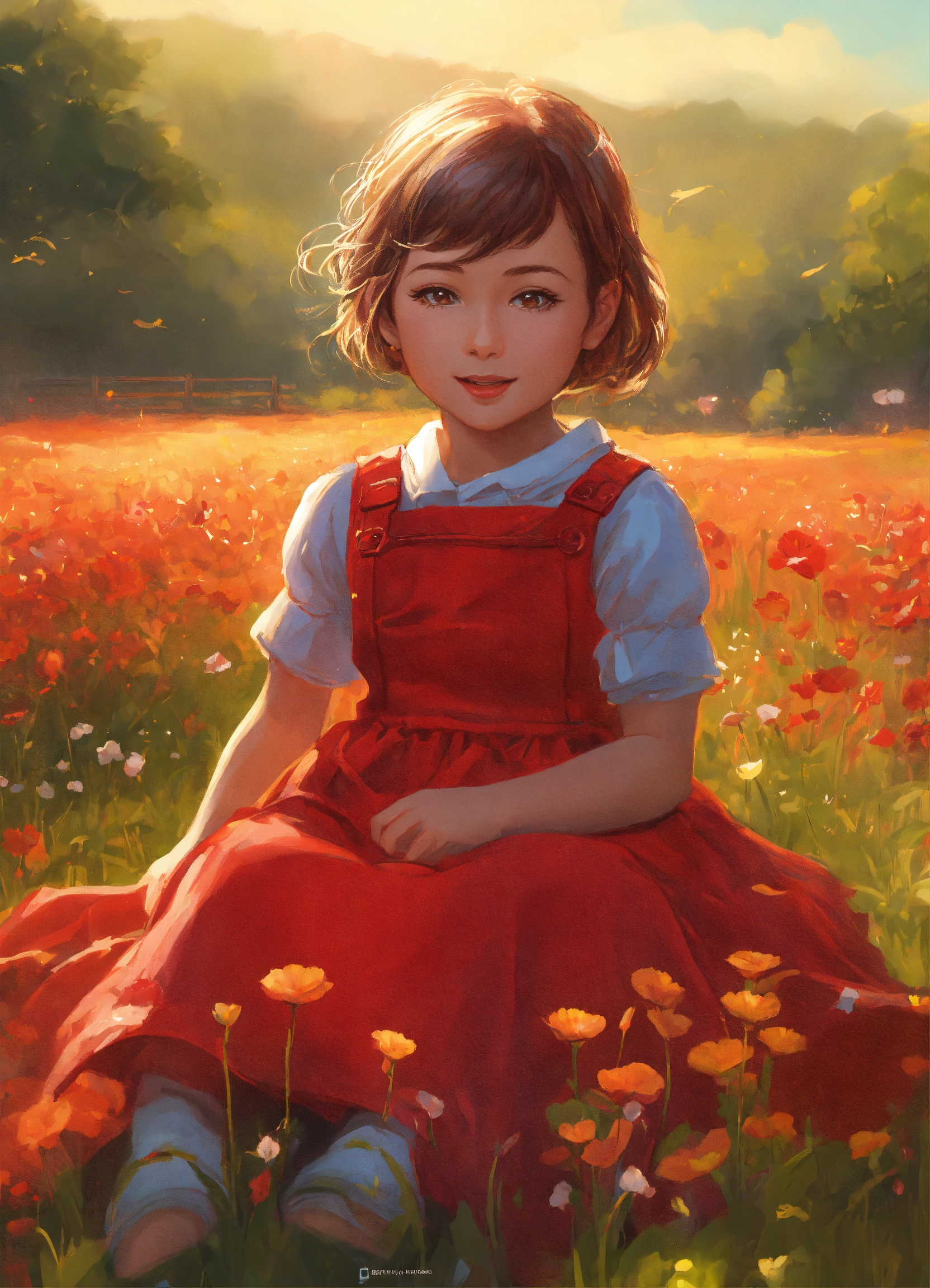 Lexica - View of gorgeous meadow with 2 year old lhappy girl in red ...