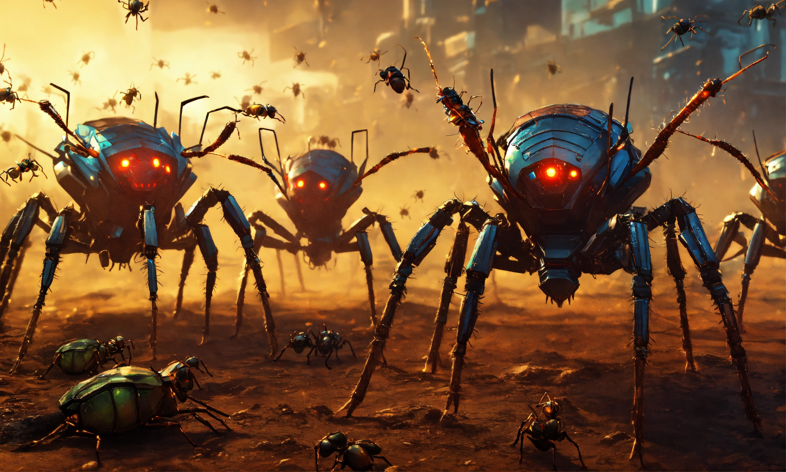 Lexica - Swarms of large evil ant faced robots with spider like legs ...