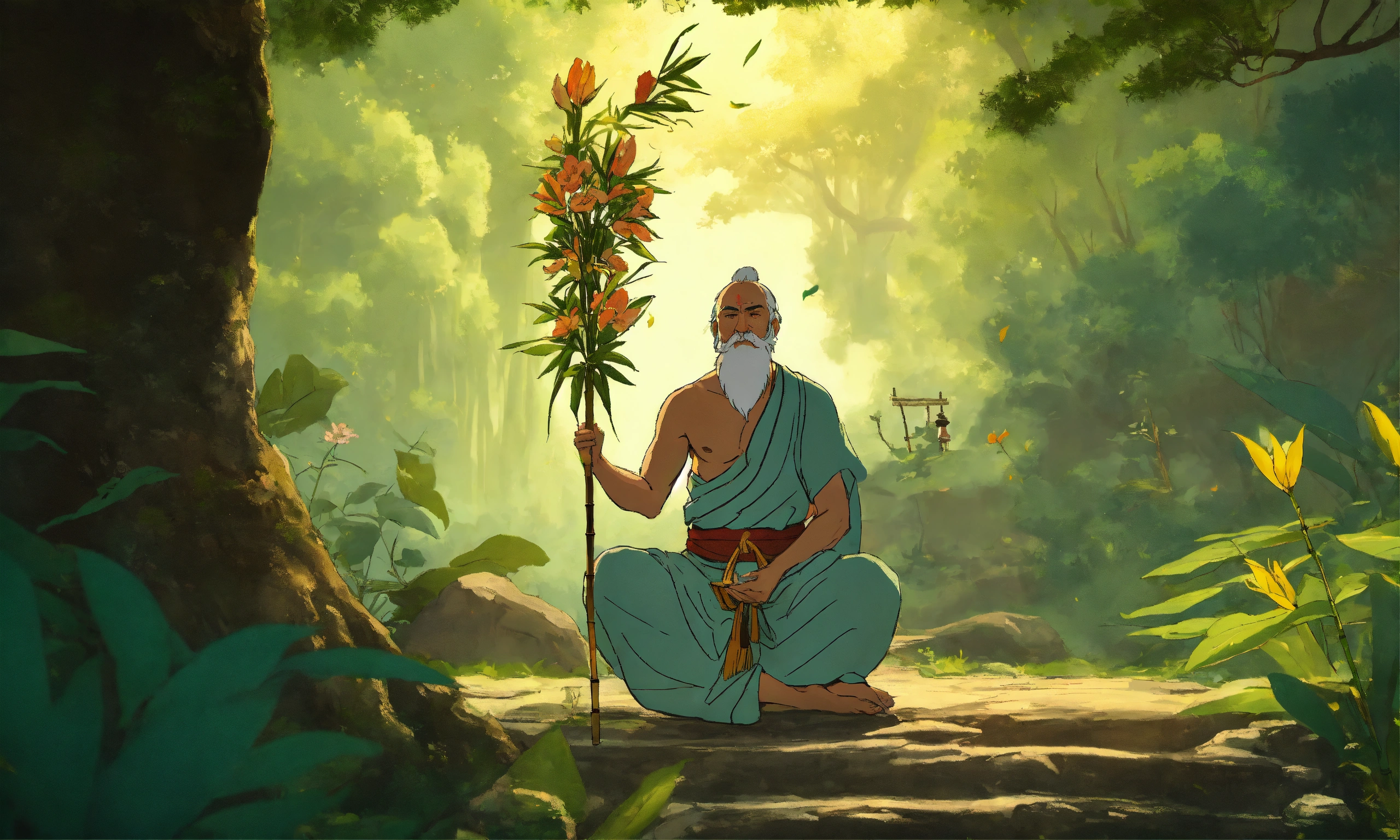 Lexica - Japanese Miyazaki Hayao style art of an Indian Indian zen ...