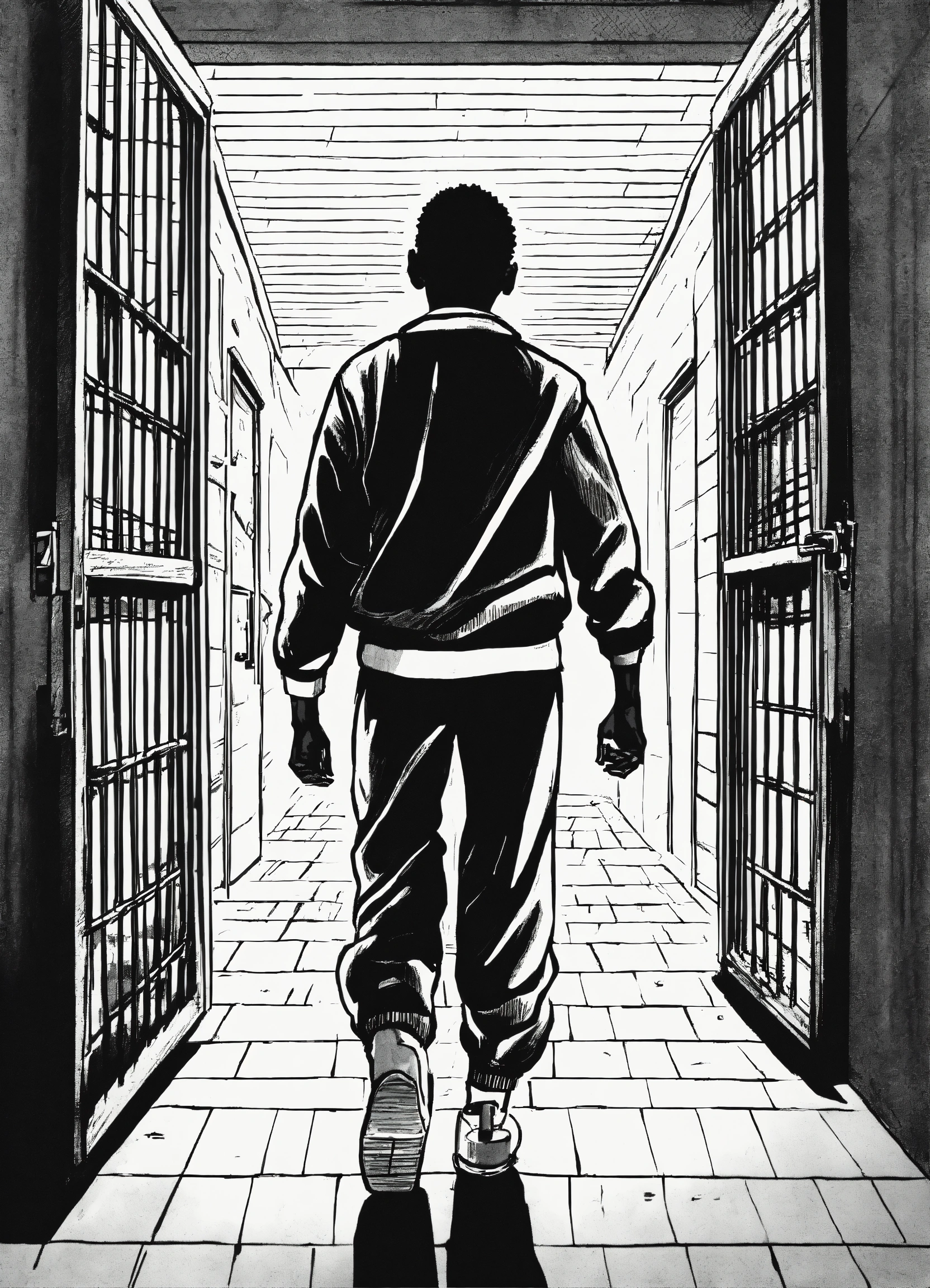 Lexica - A black and white illustration of a 16 year old black boy ...