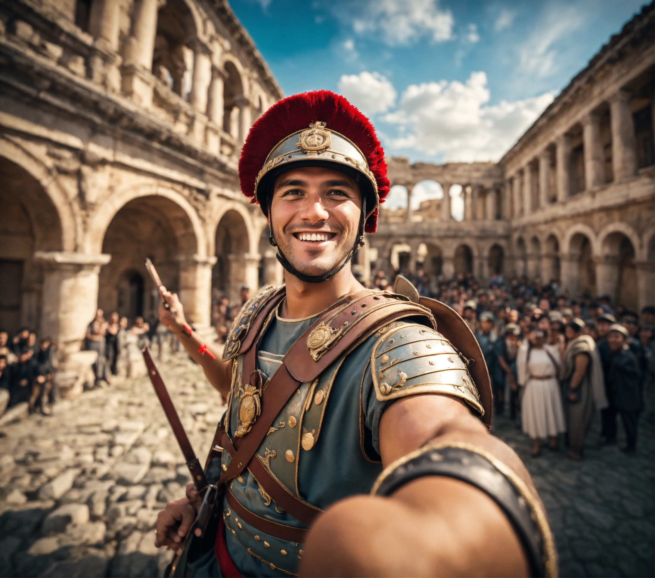 Lexica - Roman soldier guard smiling holding peace sign in front of ...
