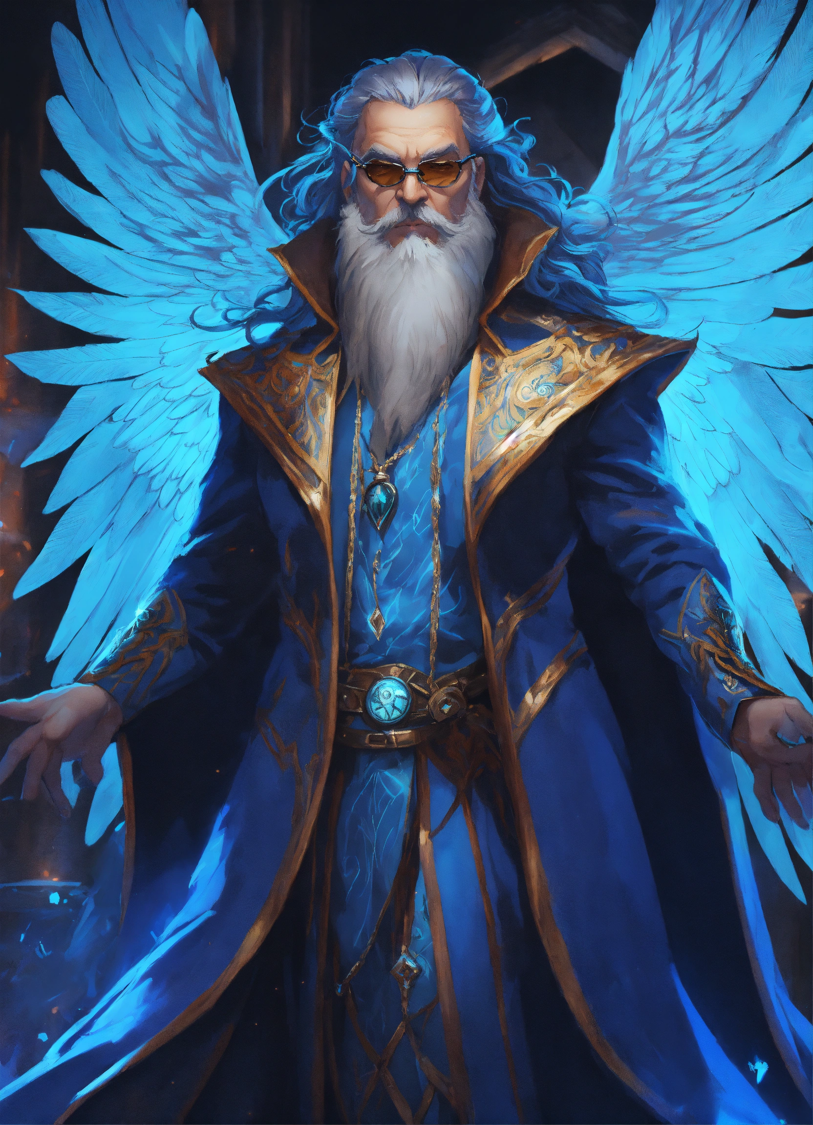 Lexica - Evil wizard, long blue beard, thin body, long hair with braids ...