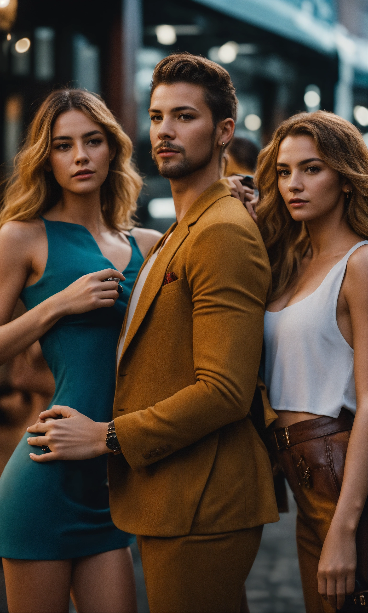 Lexica - Cinematic photo of man with two women, realistic details, ultra 8k