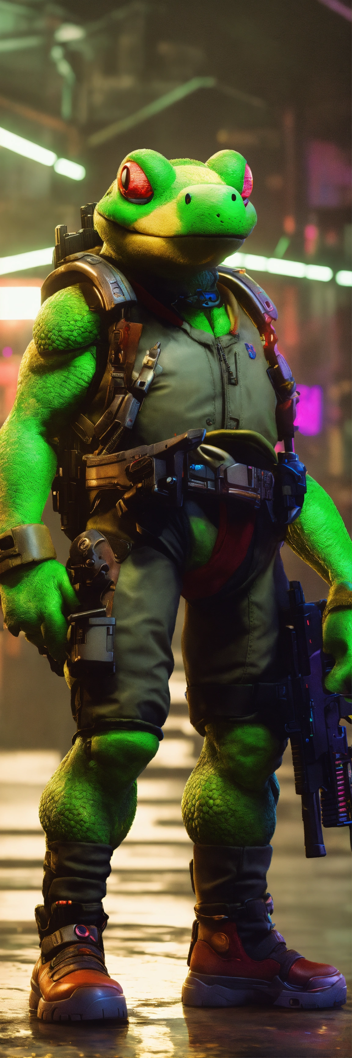 Lexica - Cyberpunk yoshi, gun pose, ultra realistic lighting