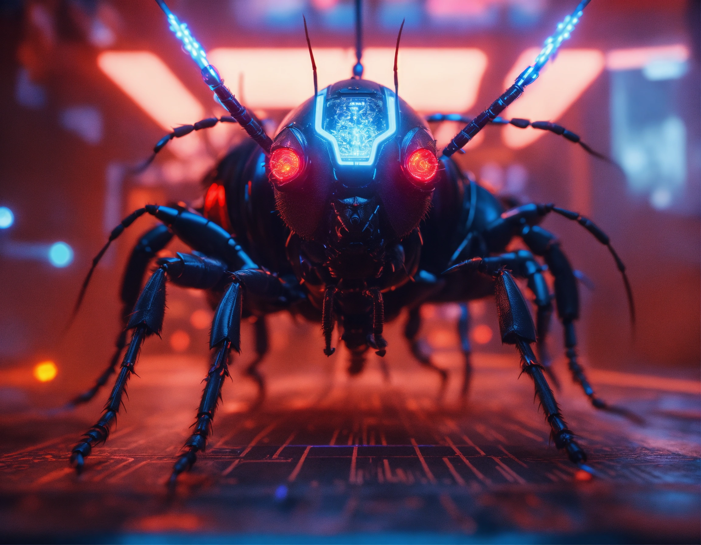 Lexica - Zoom out shot of standing black cockroach faced humanoid with ...