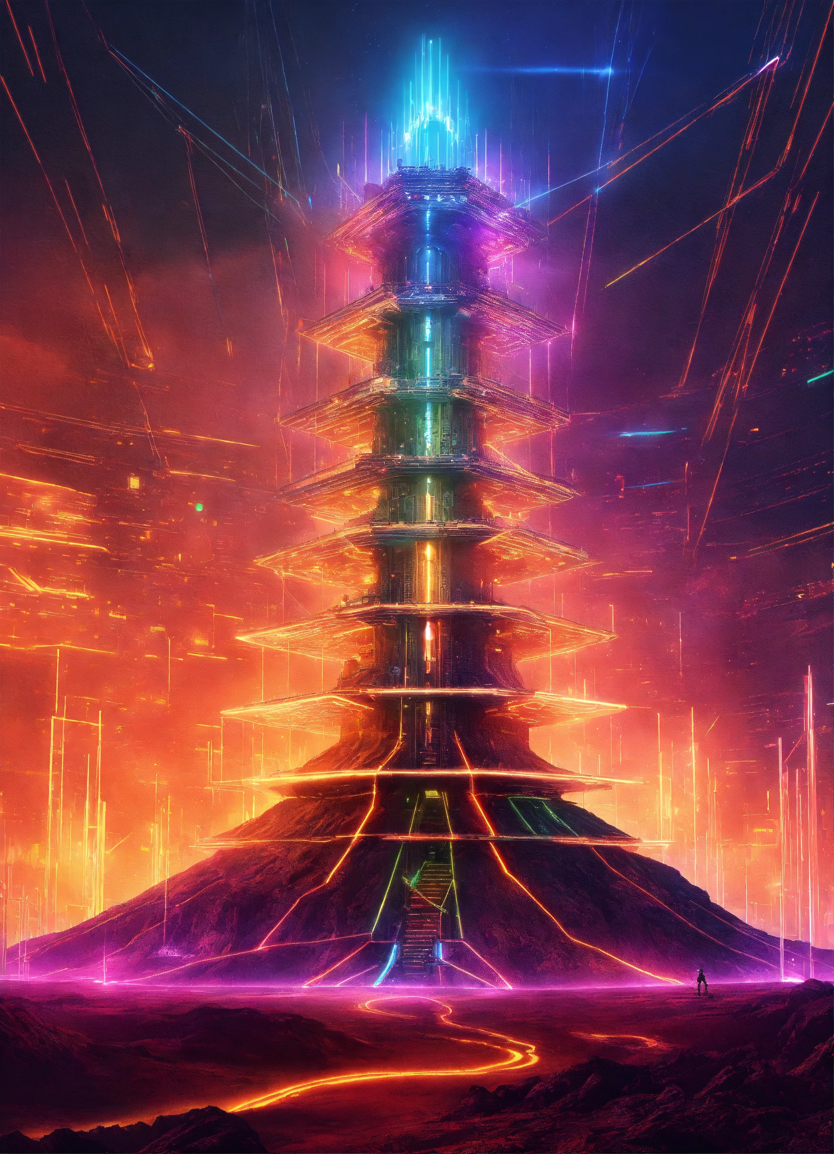 Lexica - Futuristic Tower of Sauron fortress with digital circuit lines ...