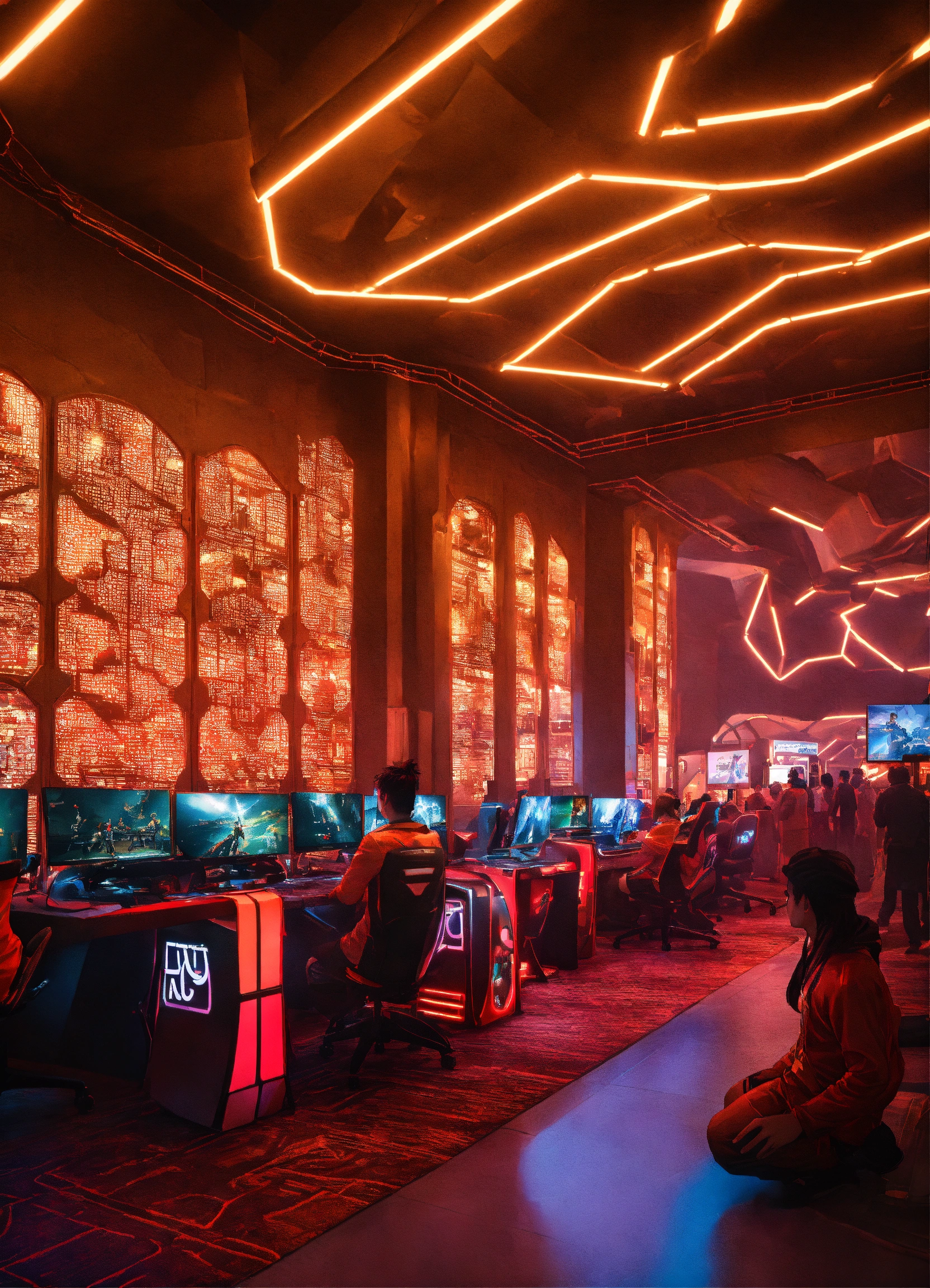 Lexica - Create an image of the main gaming area, showcasing rows of ...