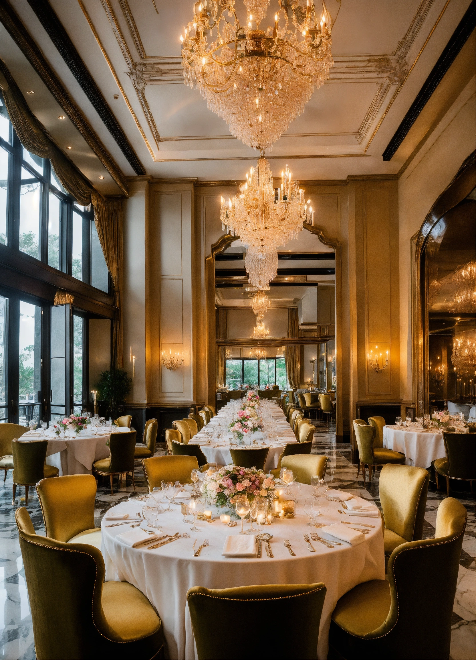 Lexica - Large upscale resturant, elegant dinner tables with whimisical ...