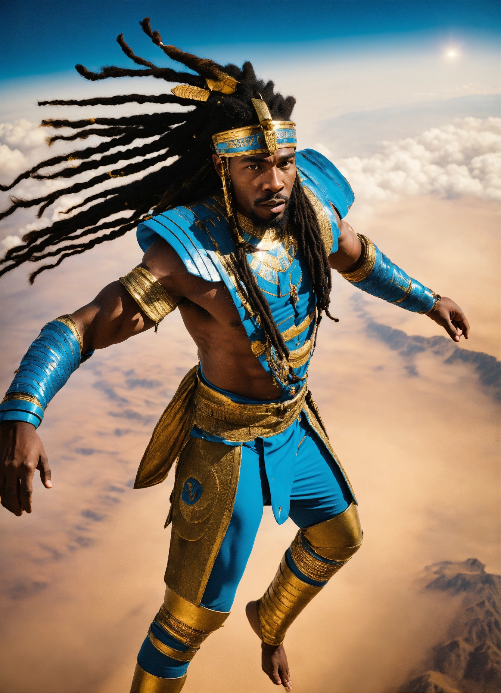 Lexica - Dramatic aerial photograph of a muscular African Pharaoh with ...