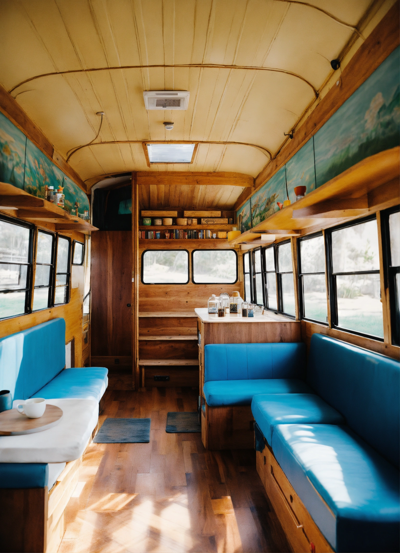 Lexica - Color pencil sketch style, interior of a converted long school ...