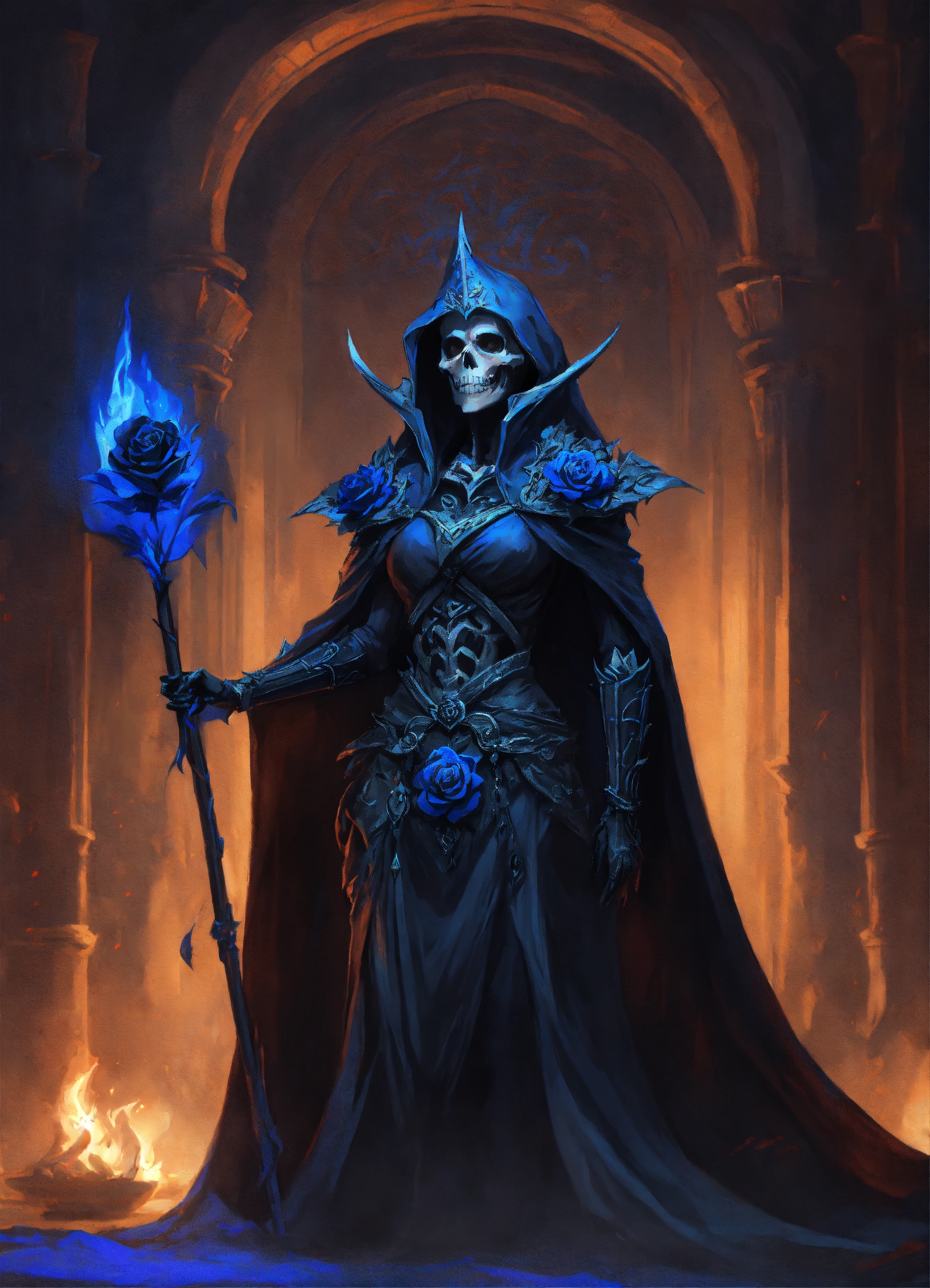 Lexica - Skeletal female lich queen with charcoal silk garbs covering ...