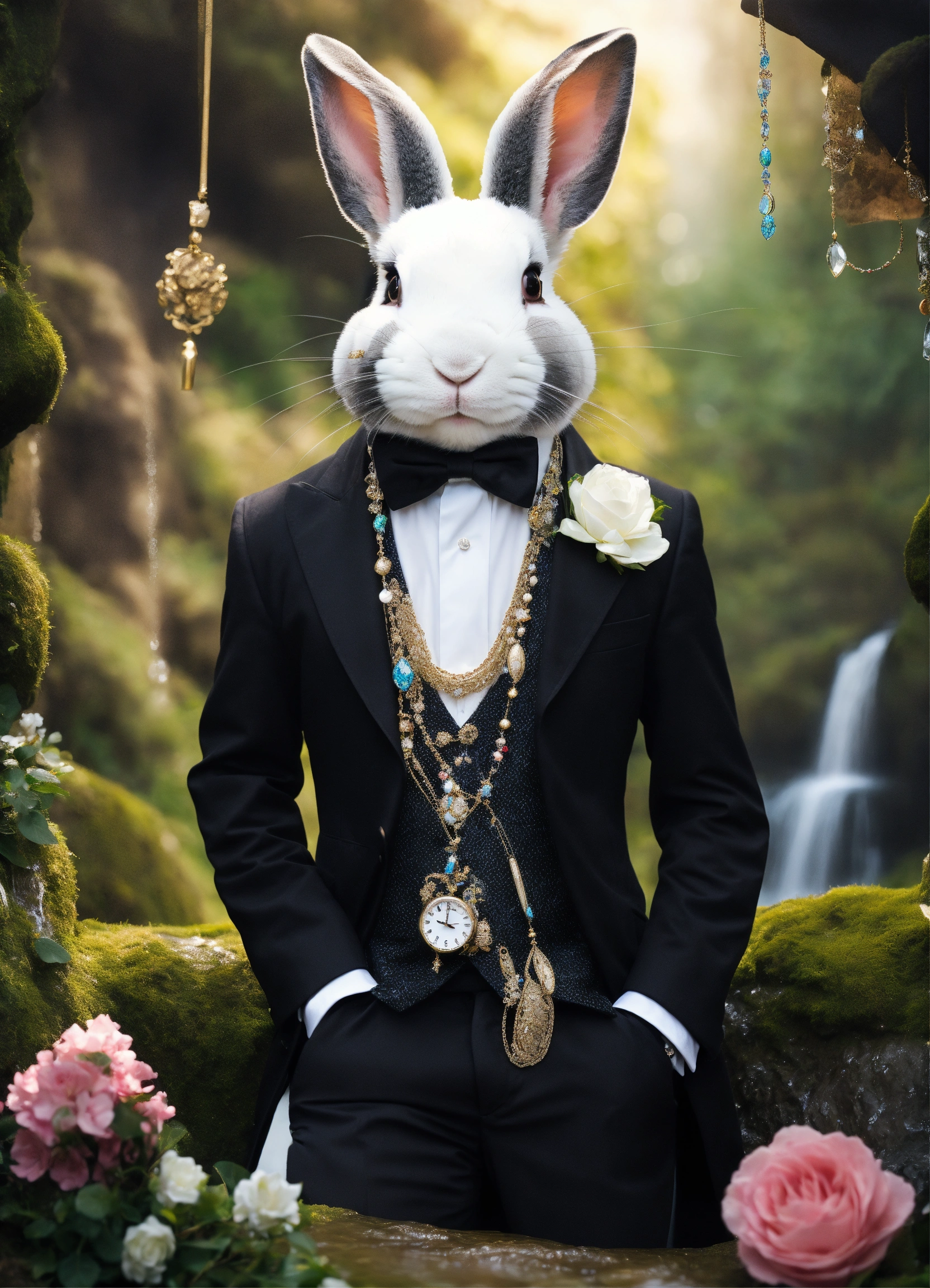 Lexica - Adorable black and white rabbit dressed as a beautiful ...