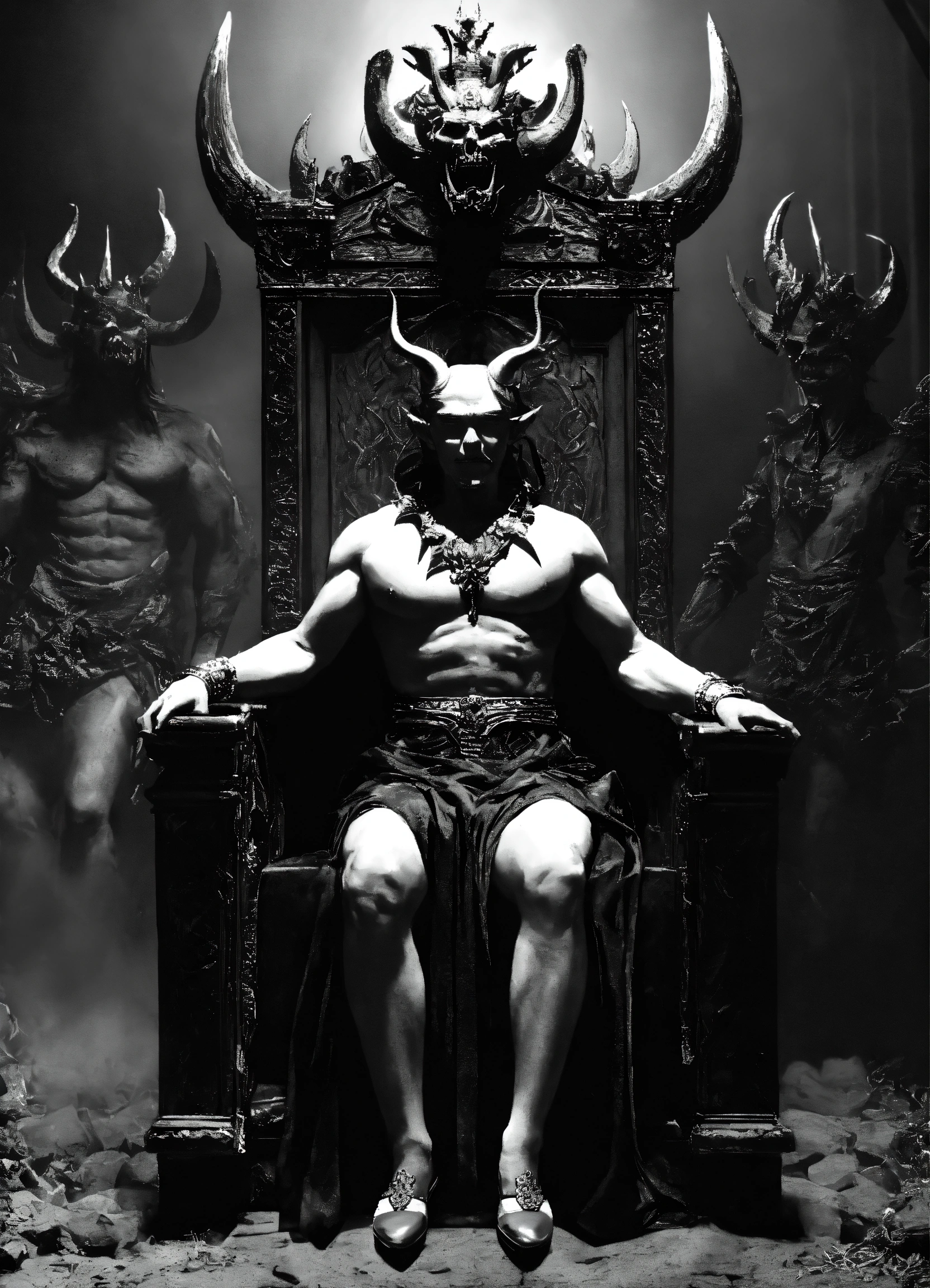 Lexica - Satan and his wife, in hell, sitting on a throne in hell, evil vibes