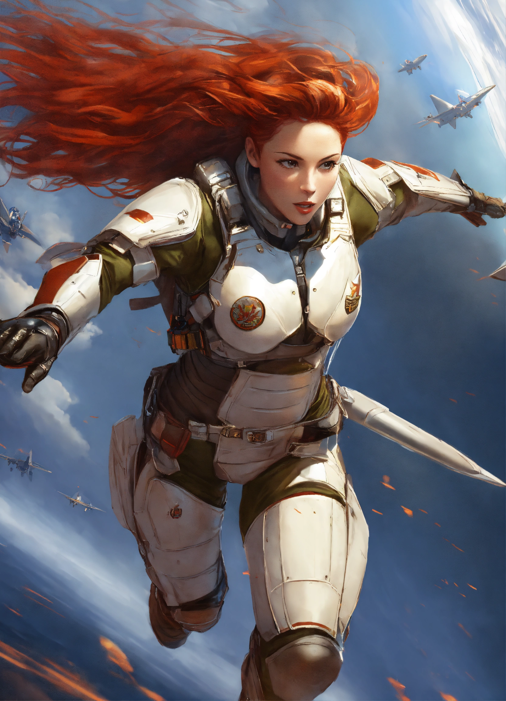 Lexica - Female red hair athletic wearing white metal fighter pilot ...