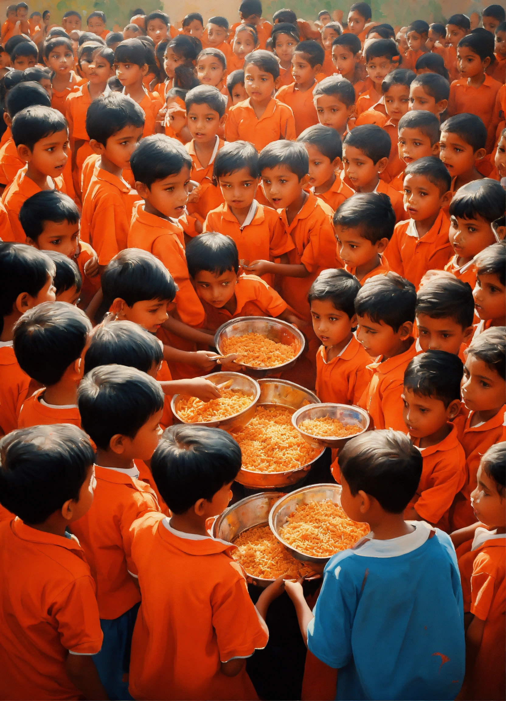 Lexica - A painting with a white background showing school children ...