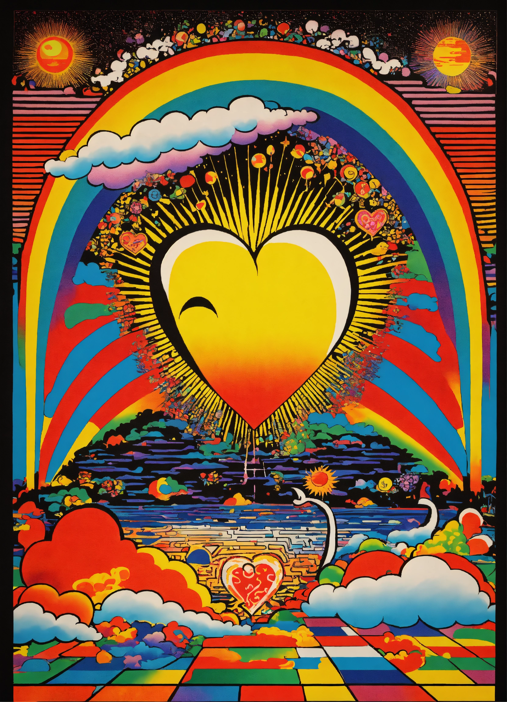 Lexica - Big love heart japanese vintage poster ,oriental ,big sun ...