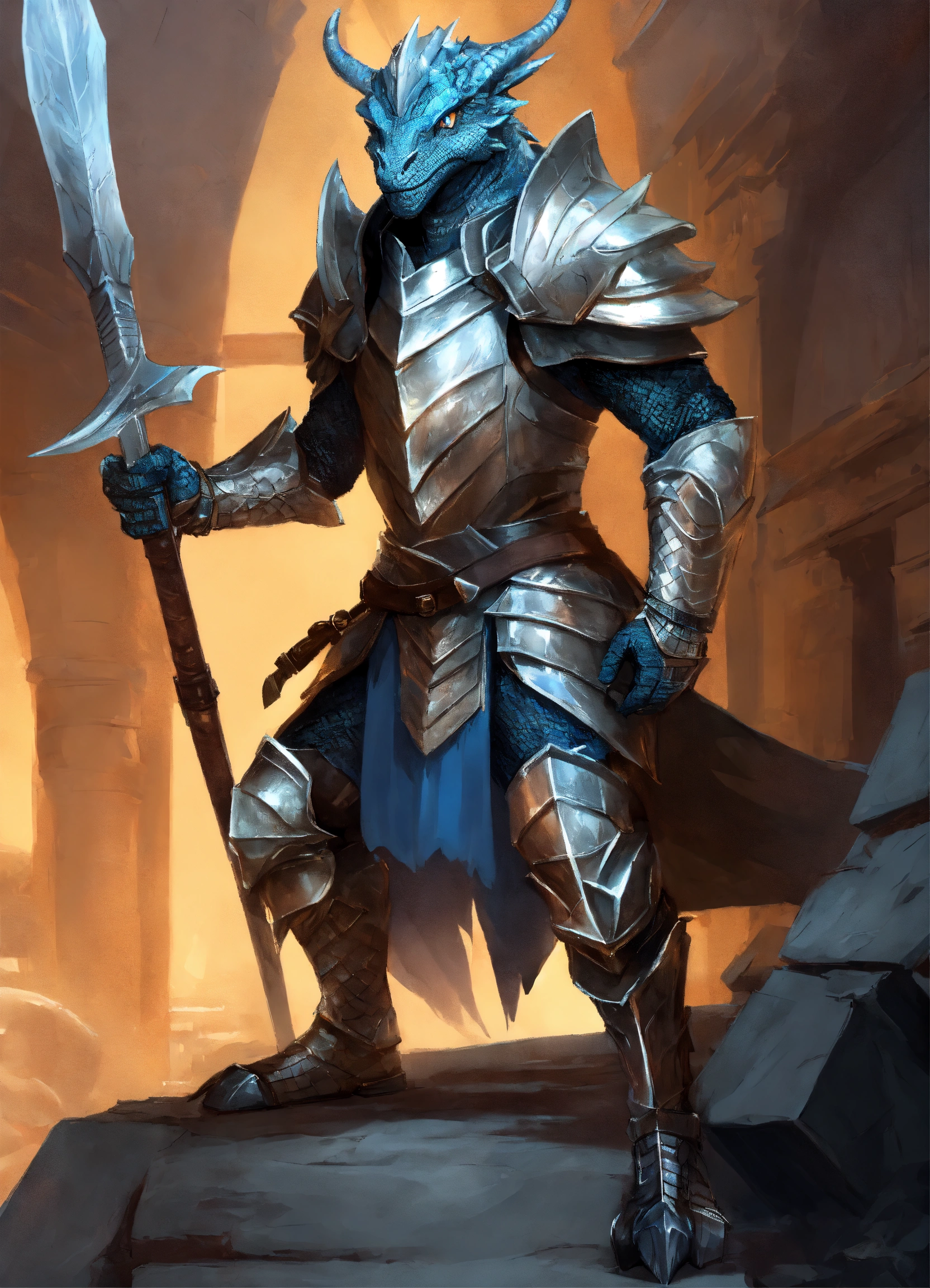 Lexica - A tall, skinny silver dragonborn with blue eyes wearing scale ...