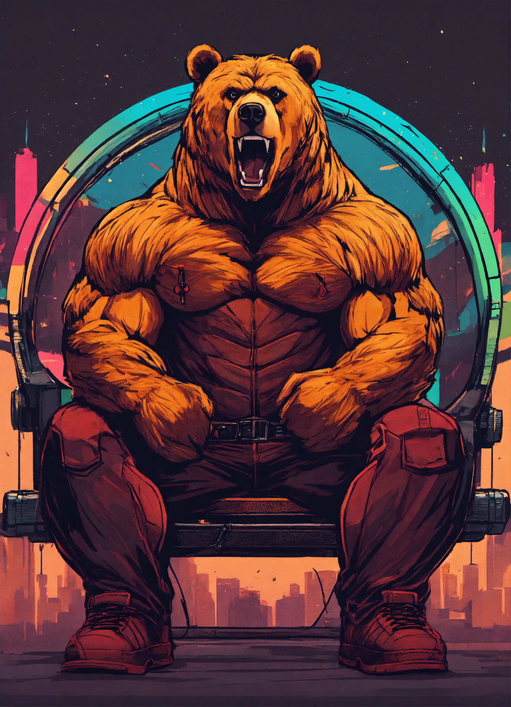 Lexica - A logo, bear in human shape with muscles as bouncer, future art