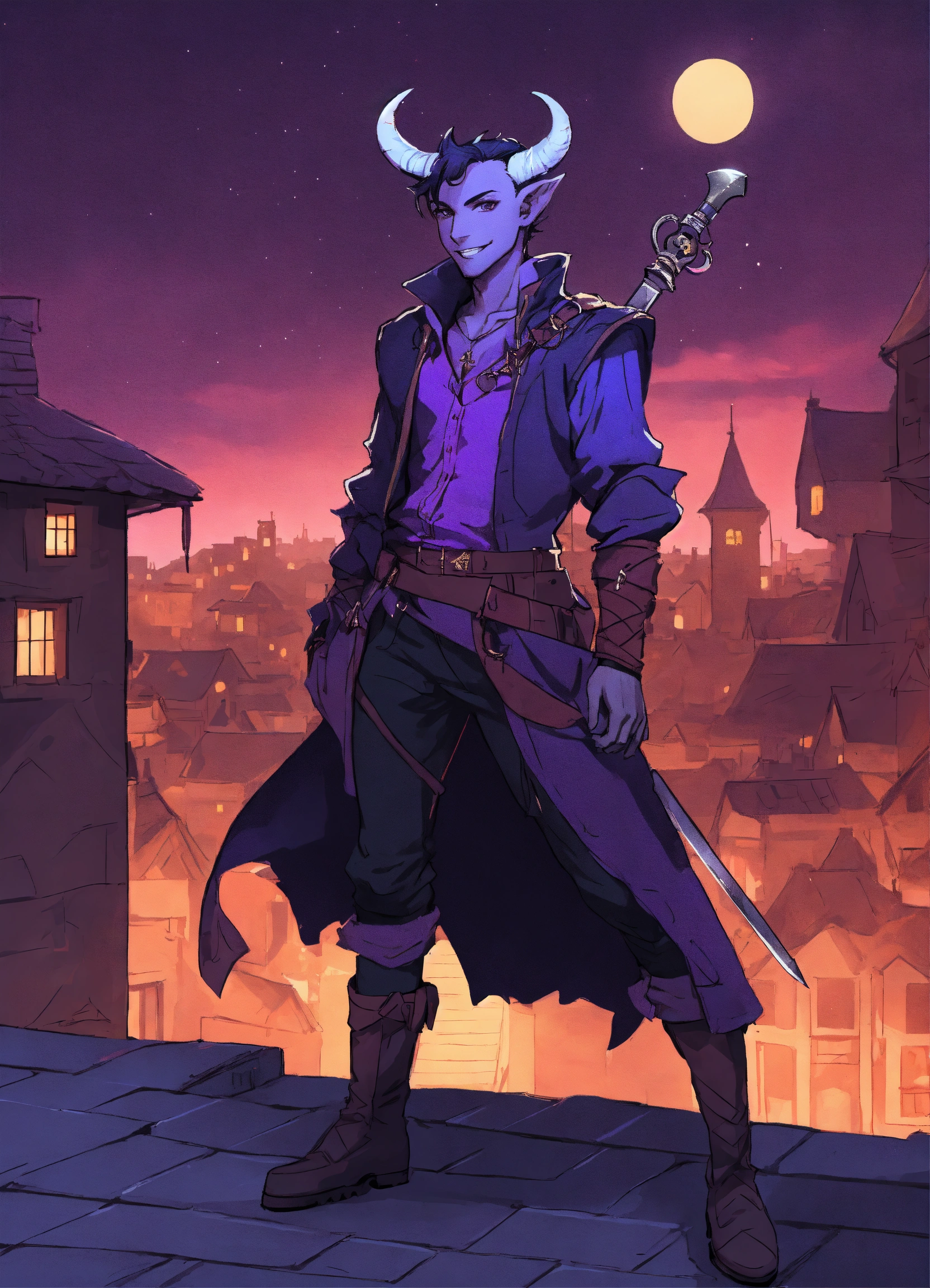 Lexica - Male young blue tiefling, pathfinder art style Full body ...