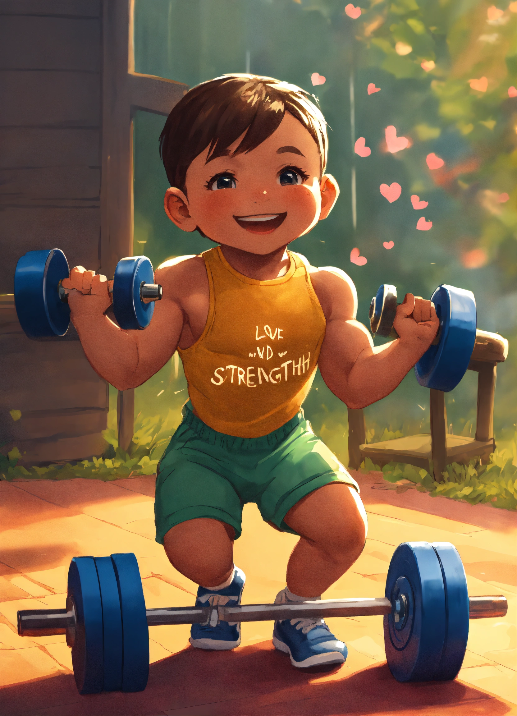 Lexica - "Strength and Love" The child is smiling while lifting weights ...