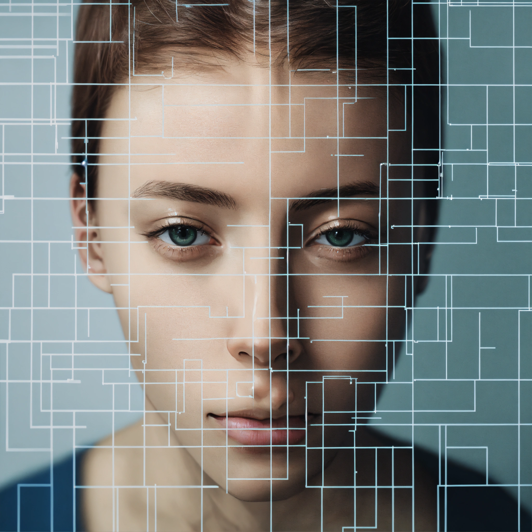 Lexica - A close-up shot of a person's face. The face is being scanned ...