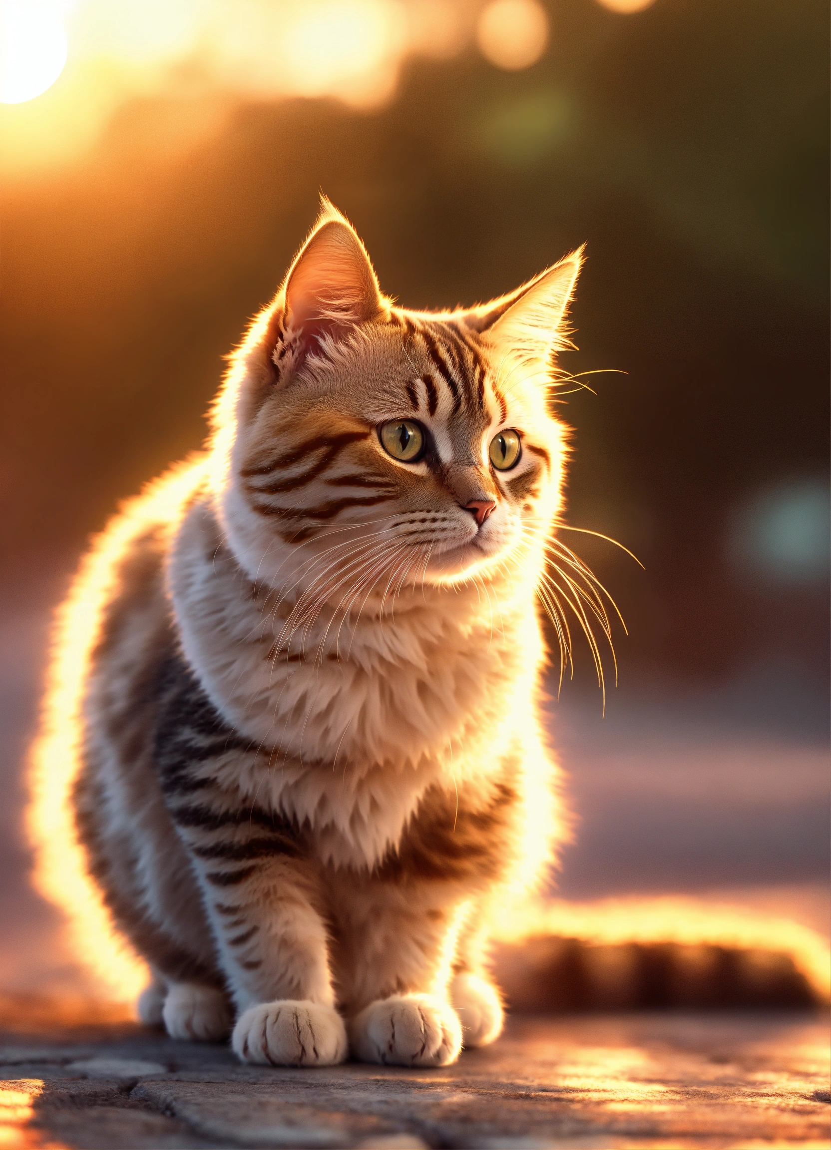 Lexica - A cute cat, render style, sunrise.