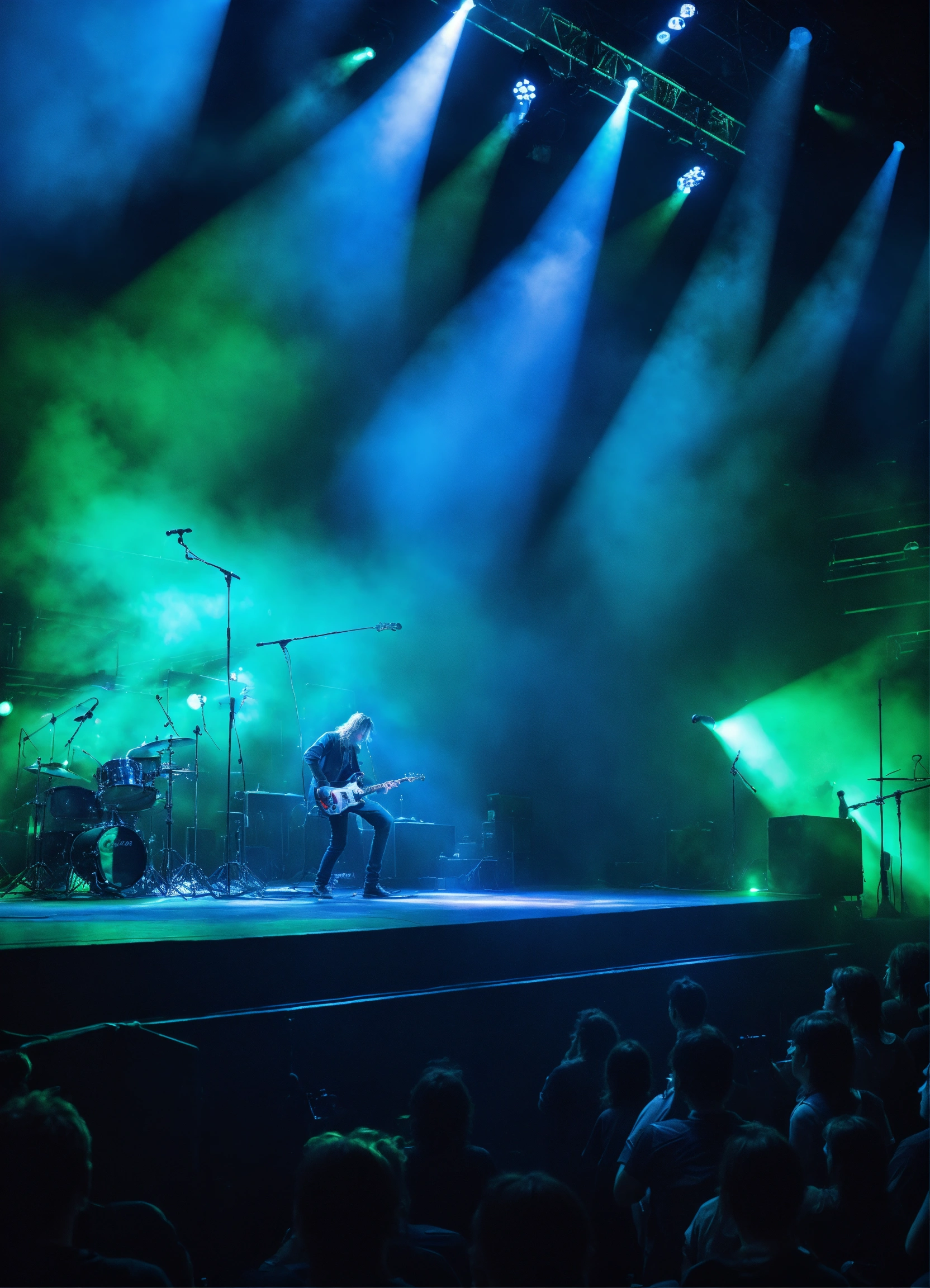 Lexica - Stage of a rock concert. photo realistic. Blue and green hazy ...