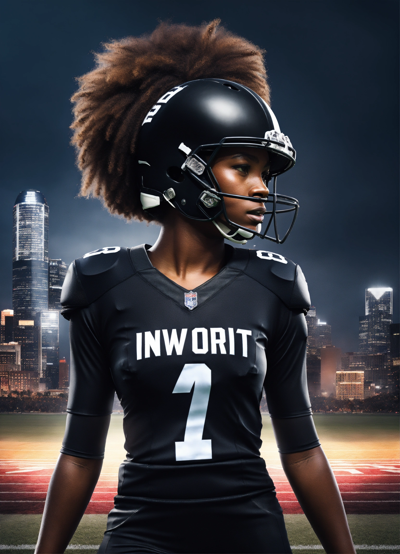 Lexica - Create a realistic image of a black woman football player ...