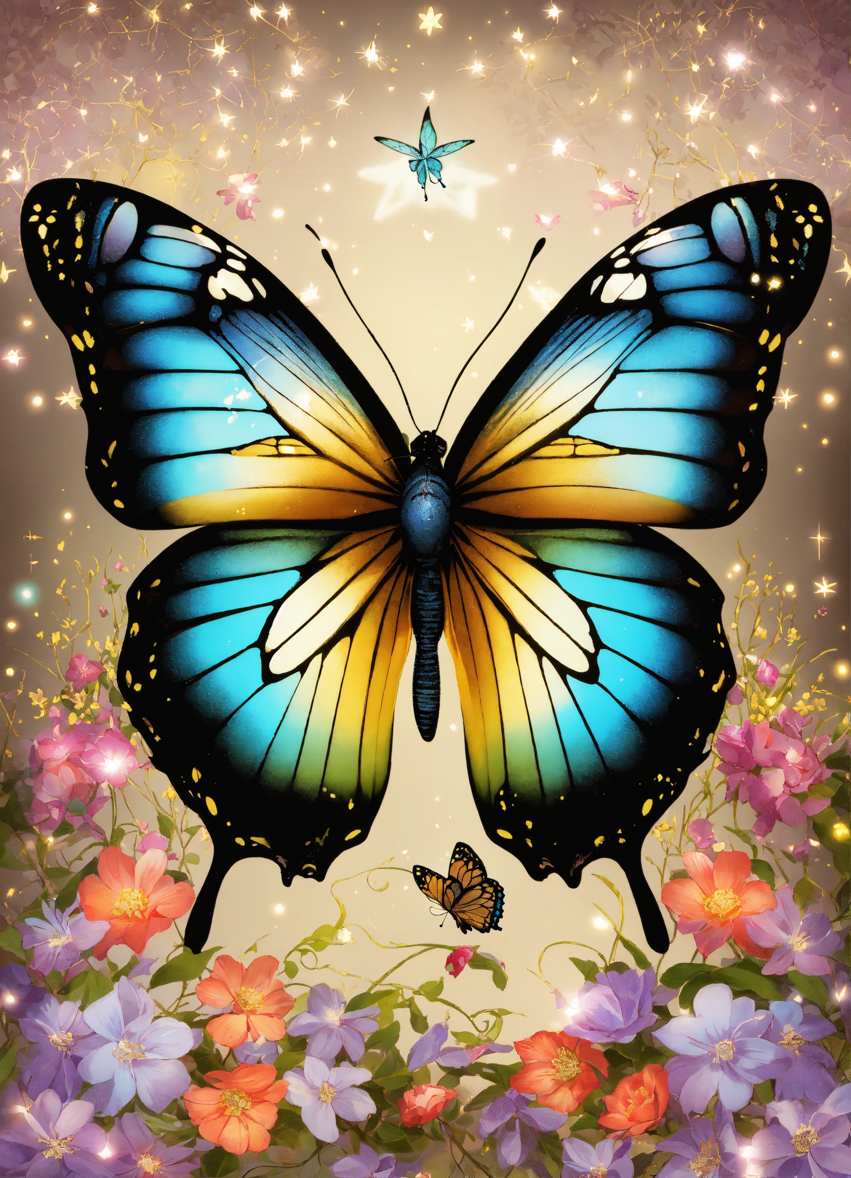 Lexica - Overwhelmingly beautiful butterfly framed with vector stars ...