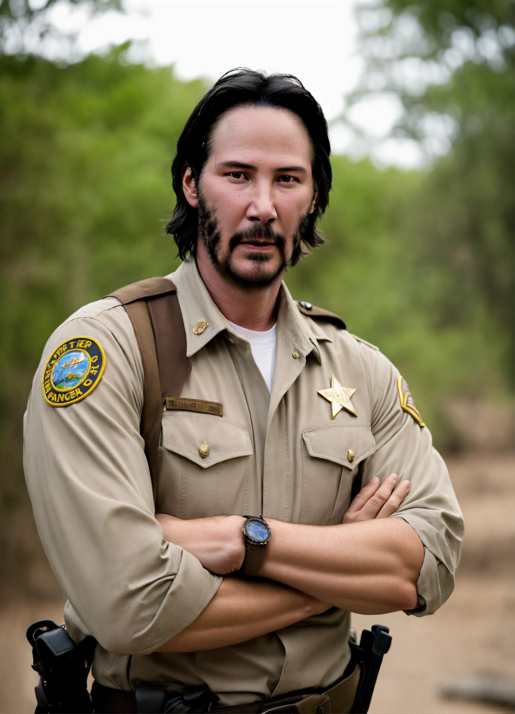 Lexica - Scared man, US PARK RANGER, FRONT VIEW, casual clothes, arms ...