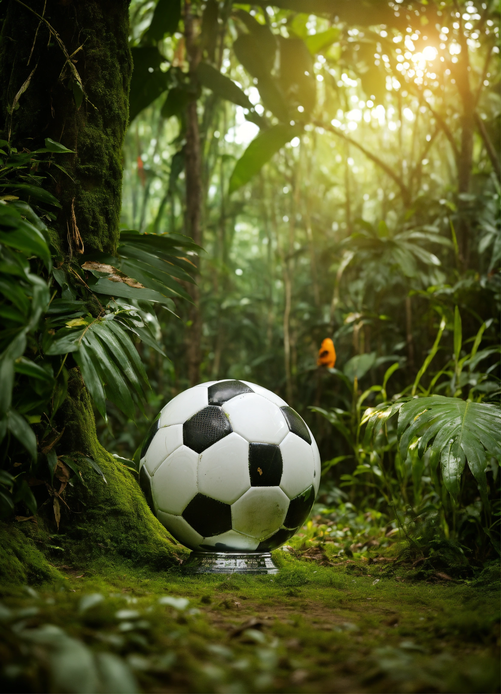 Lexica - A deep jungle with a soccer ball on the ground and a victory ...