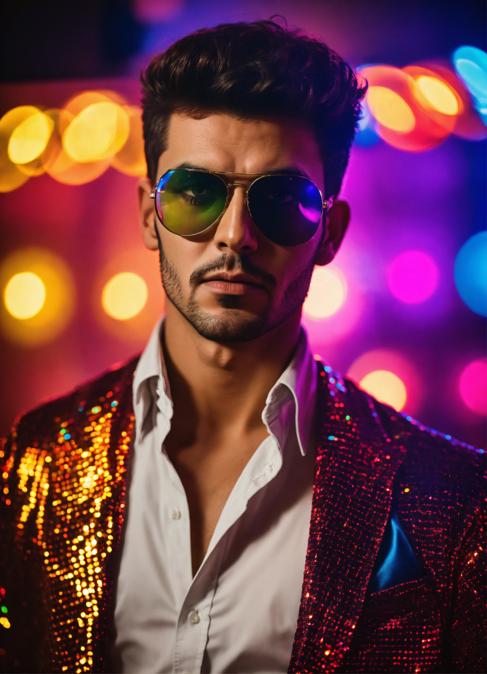 Lexica - Intimidating man, style disco dancer,eyes visible, dancing ...