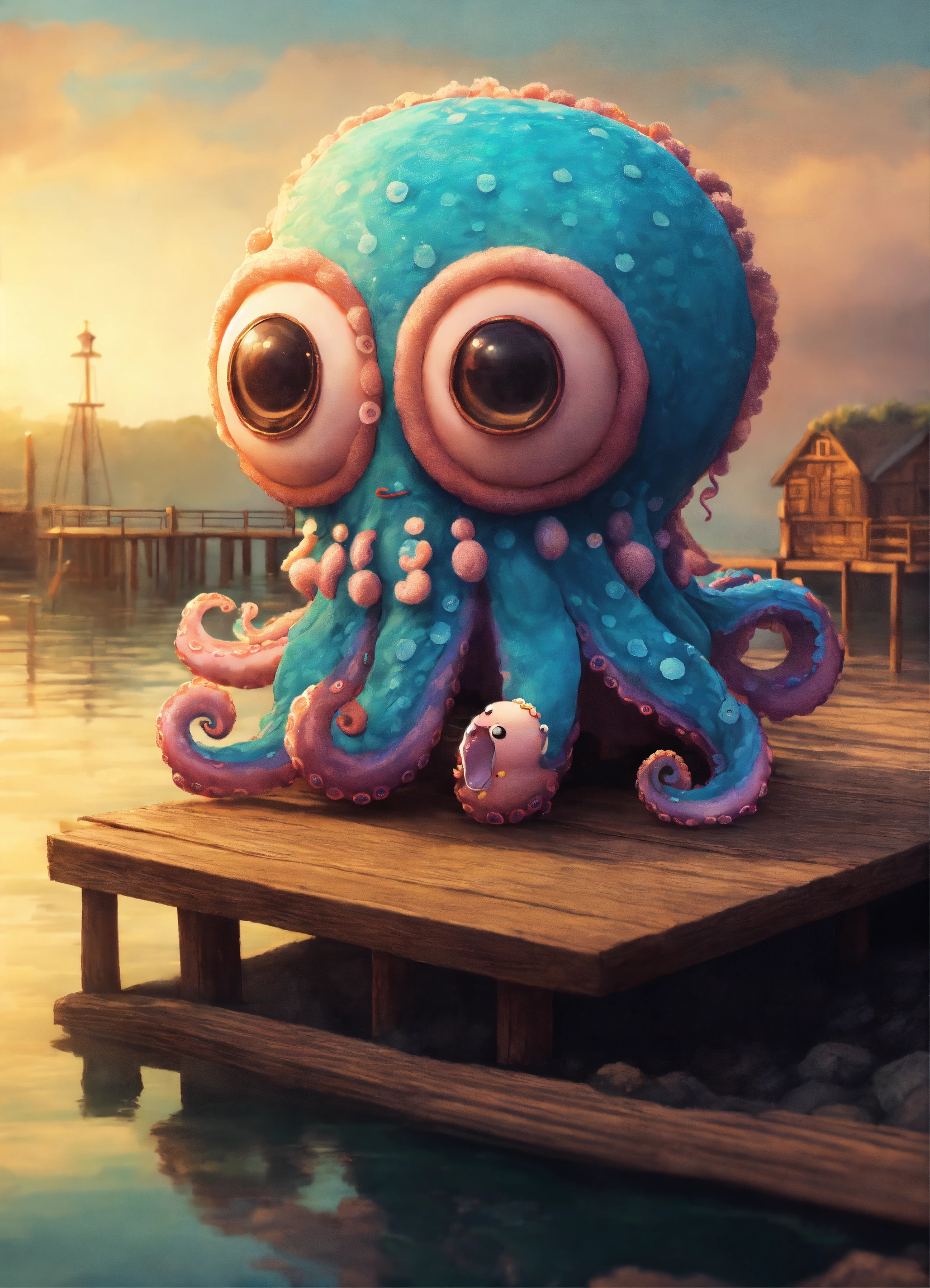 Lexica - Fluffy fairy cute sad octopus with long soft fur in the style ...