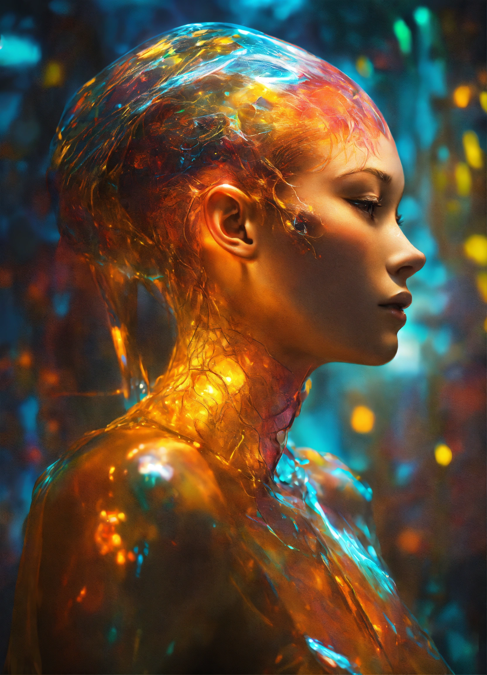 Lexica - Transparent otherworldly skin, humanoid form, luminous and ...