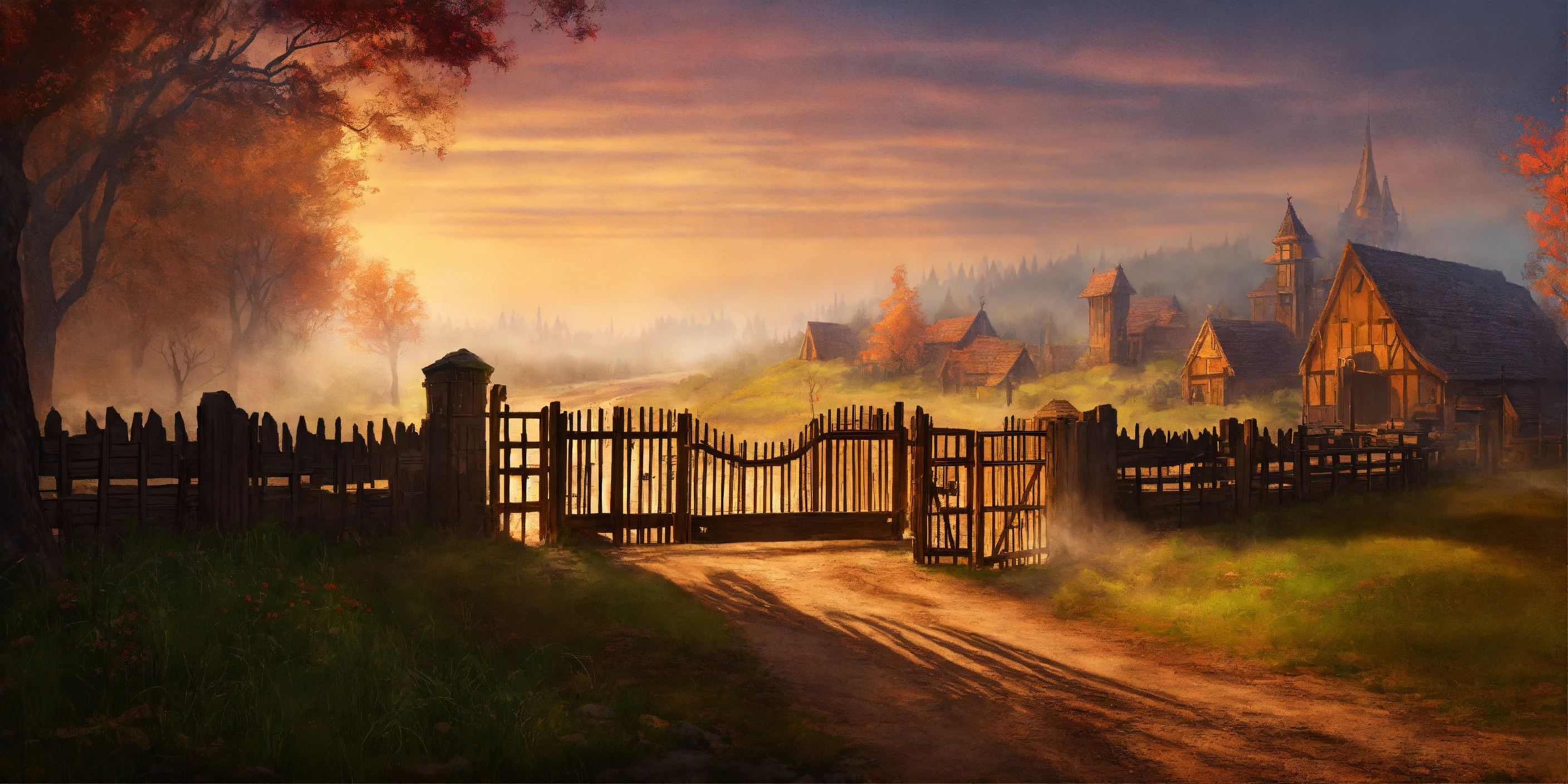 Lexica - Fantasy Setting, large palisade wall with a gate, fantasy town ...