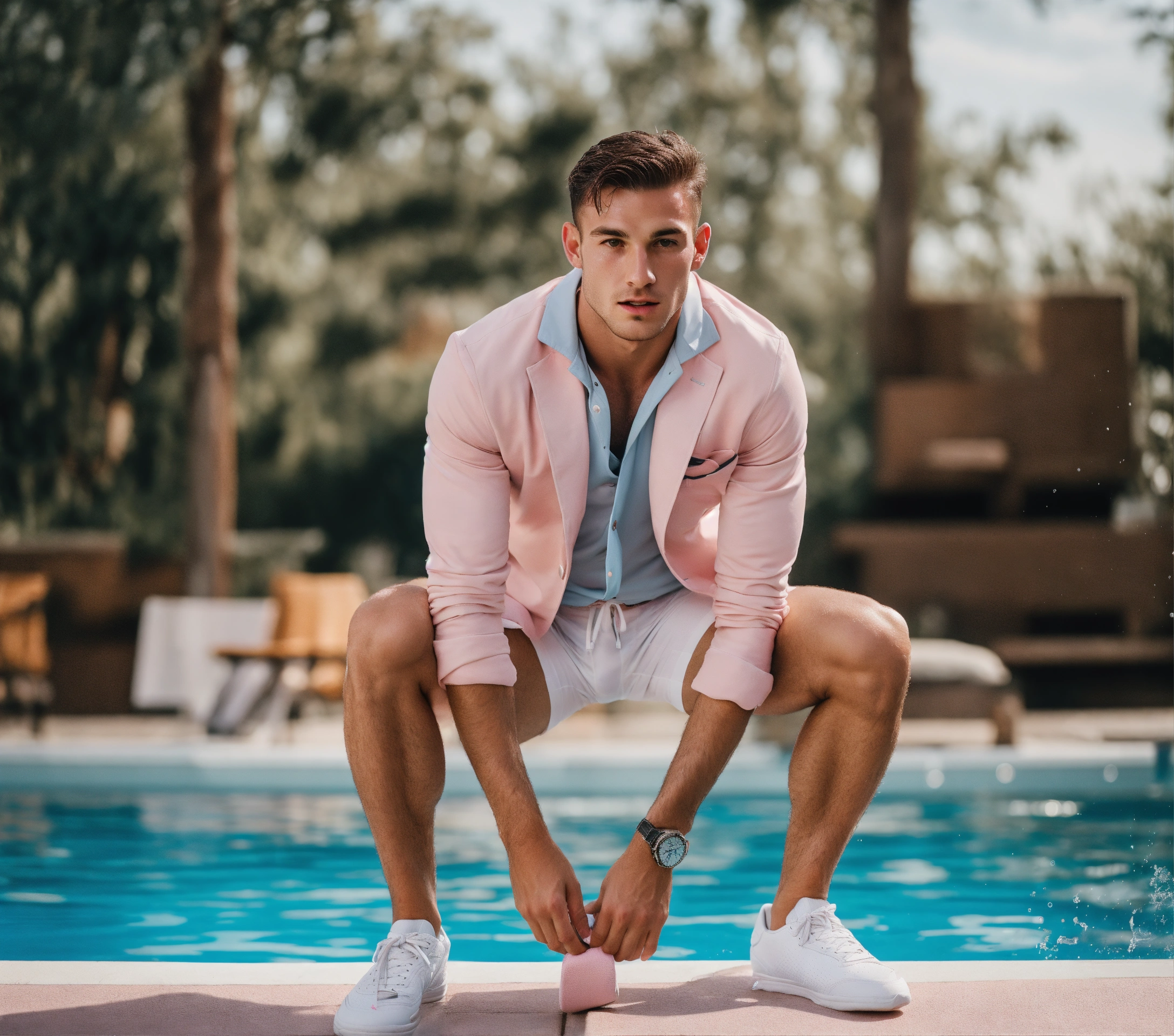 Lexica - A young Italian muscled sportsman in pale blue jacket, pale ...