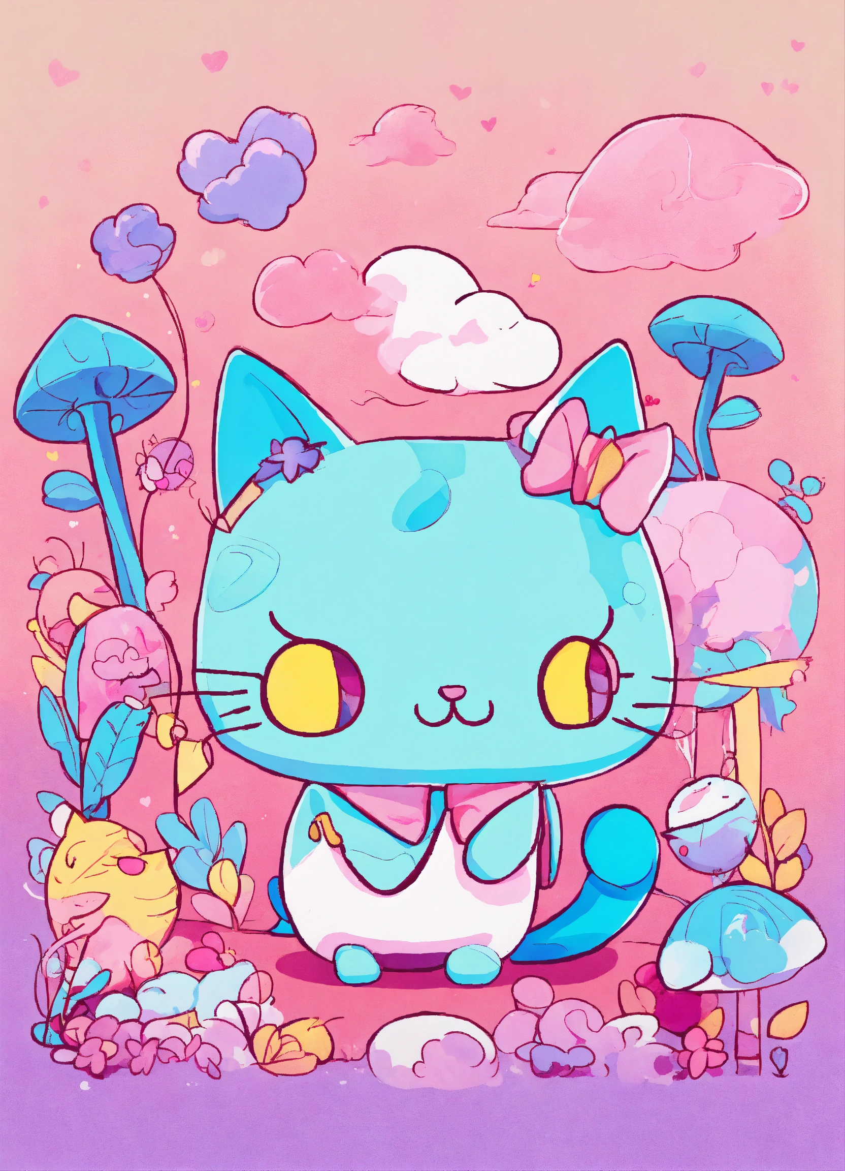 Lexica - Cute cat, kawaii, pastel colours, chibi artwork, neon pastel ...